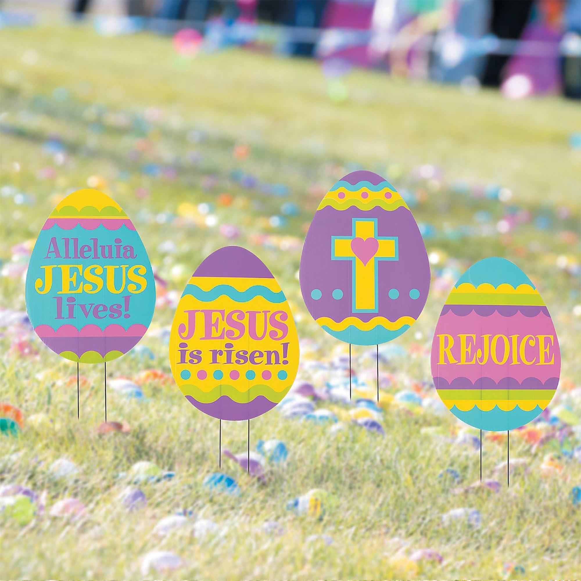Amazon.com : 10 Pcs Religious Easter Yard Sign Easter Egg Outdoor Lawn ...