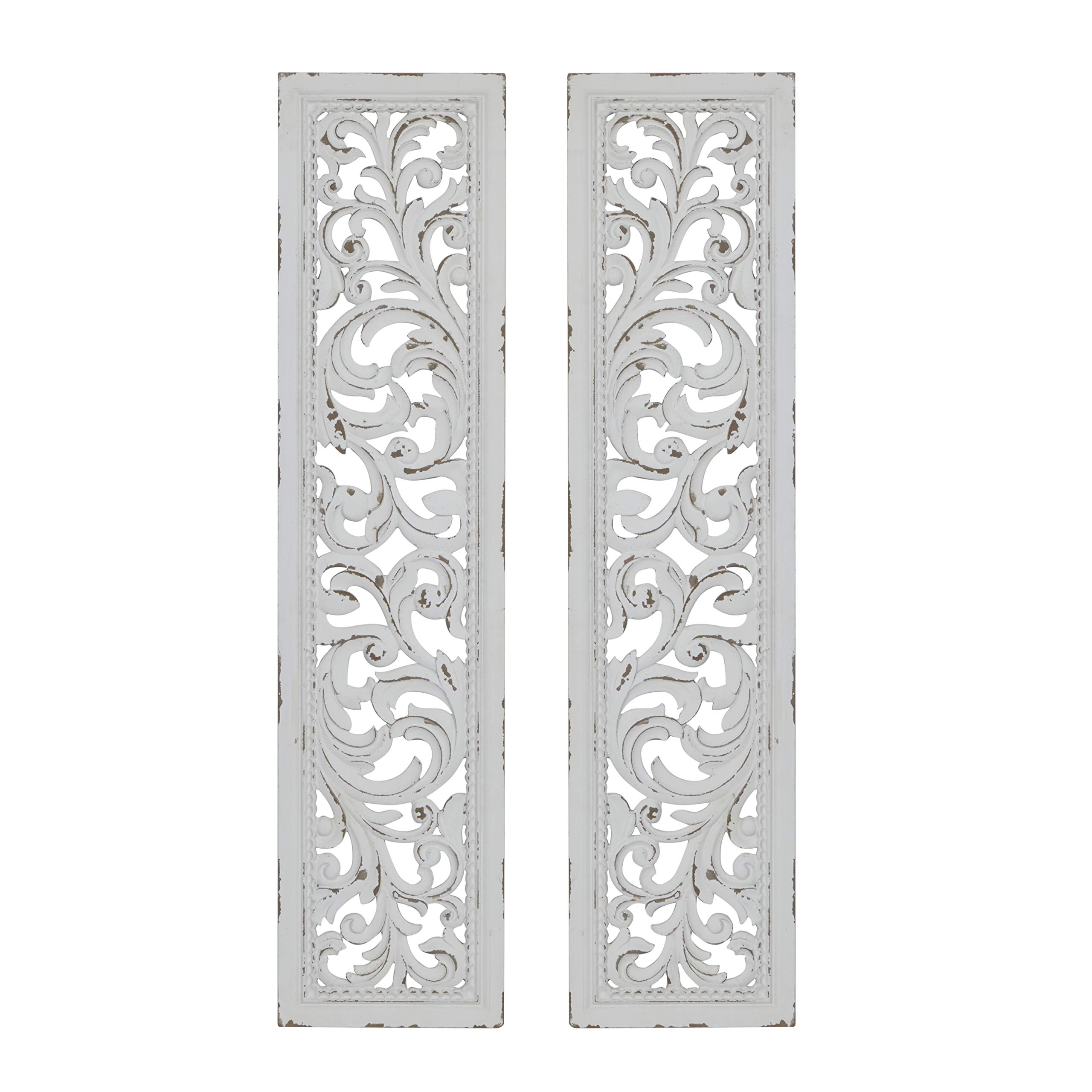 Deco 79 Wood Carved Scroll Wall Decor, Set of 2 12"W, 50"H, White