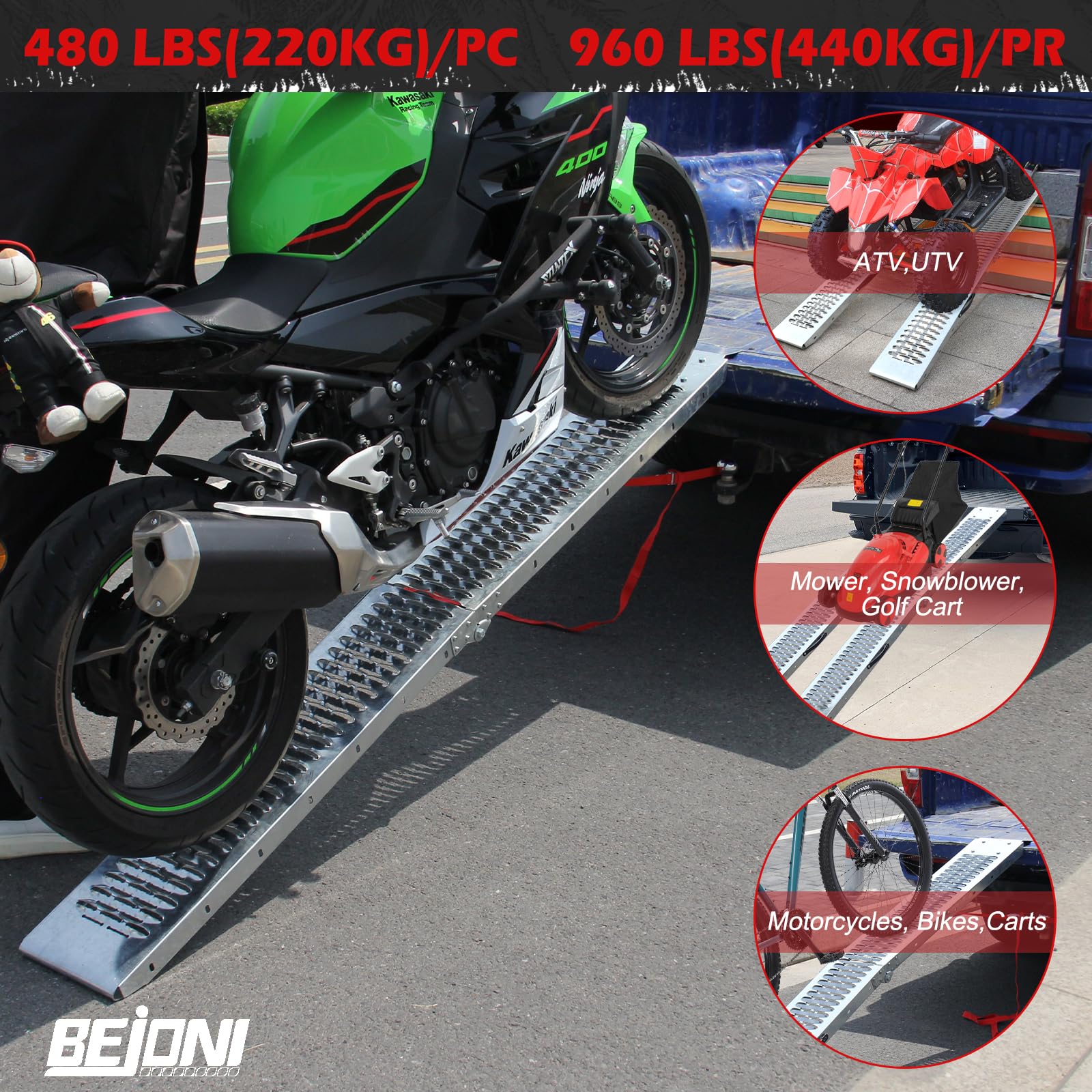 Snapklik.com : BEJONI 67 X 8.7 Folding Heavy Duty Steel Loading Ramps ...
