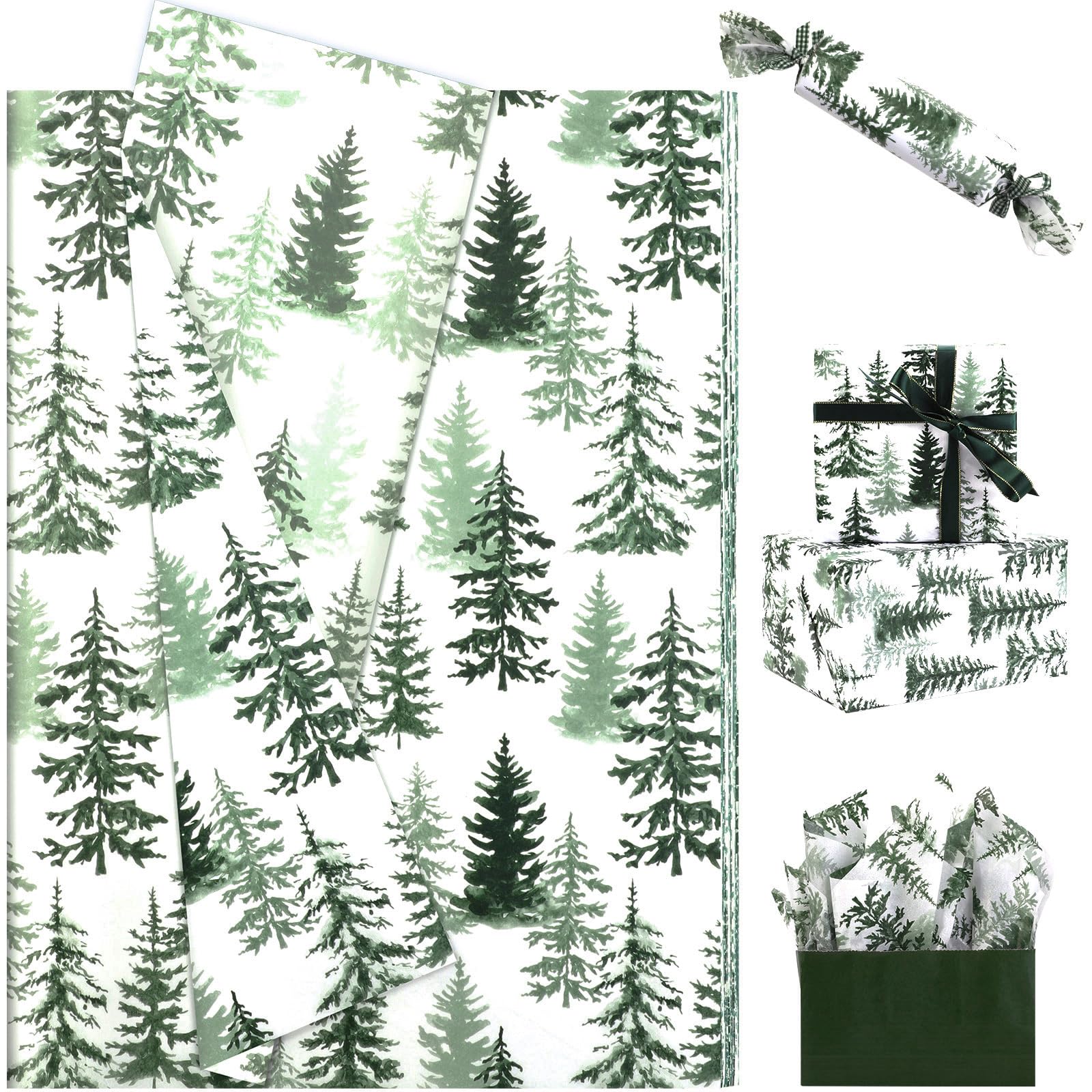 Amazon.com: 100 Sheets Christmas Tree Tissue Paper, 20x14in Forest ...