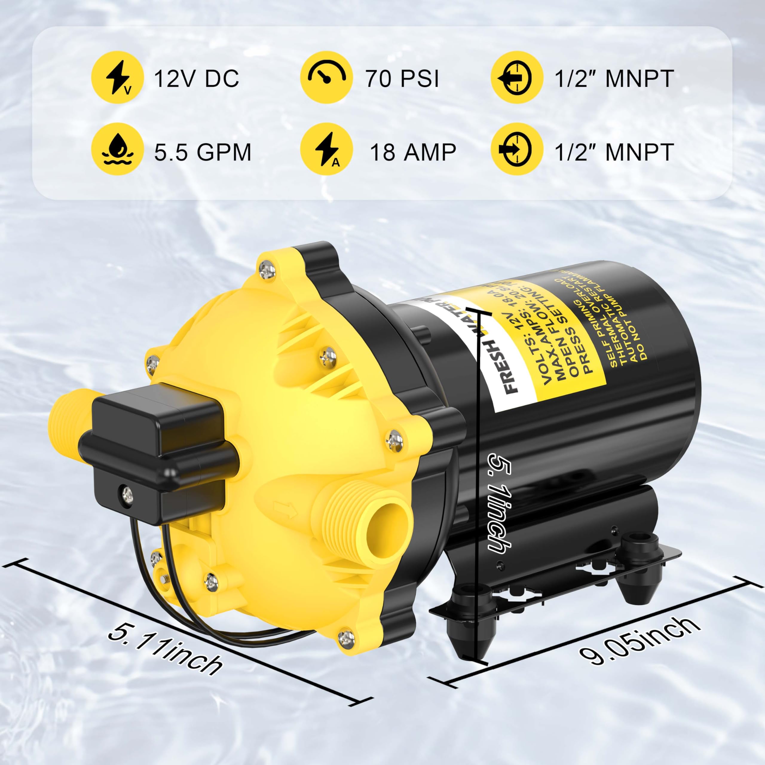 Snapklik.com : CircleRiver 5.5GPM RV Fresh Water Pump 70PSI 12V DC ...
