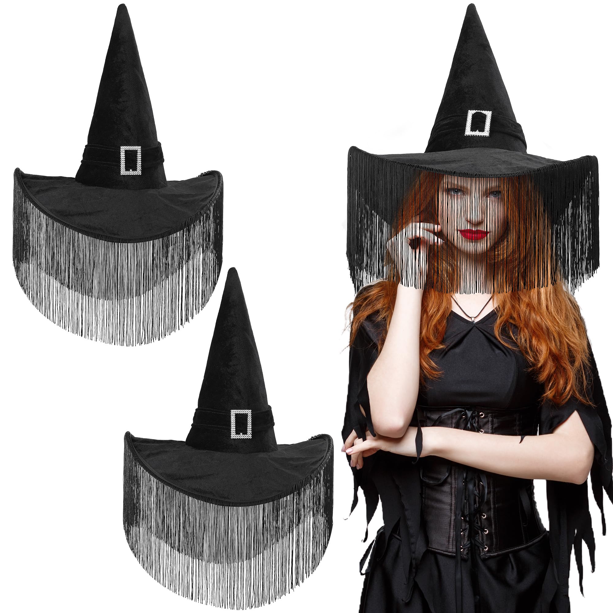Amazon.com: EBaokuup 2Pcs Halloween Witch Hat for Women,Black Witches ...
