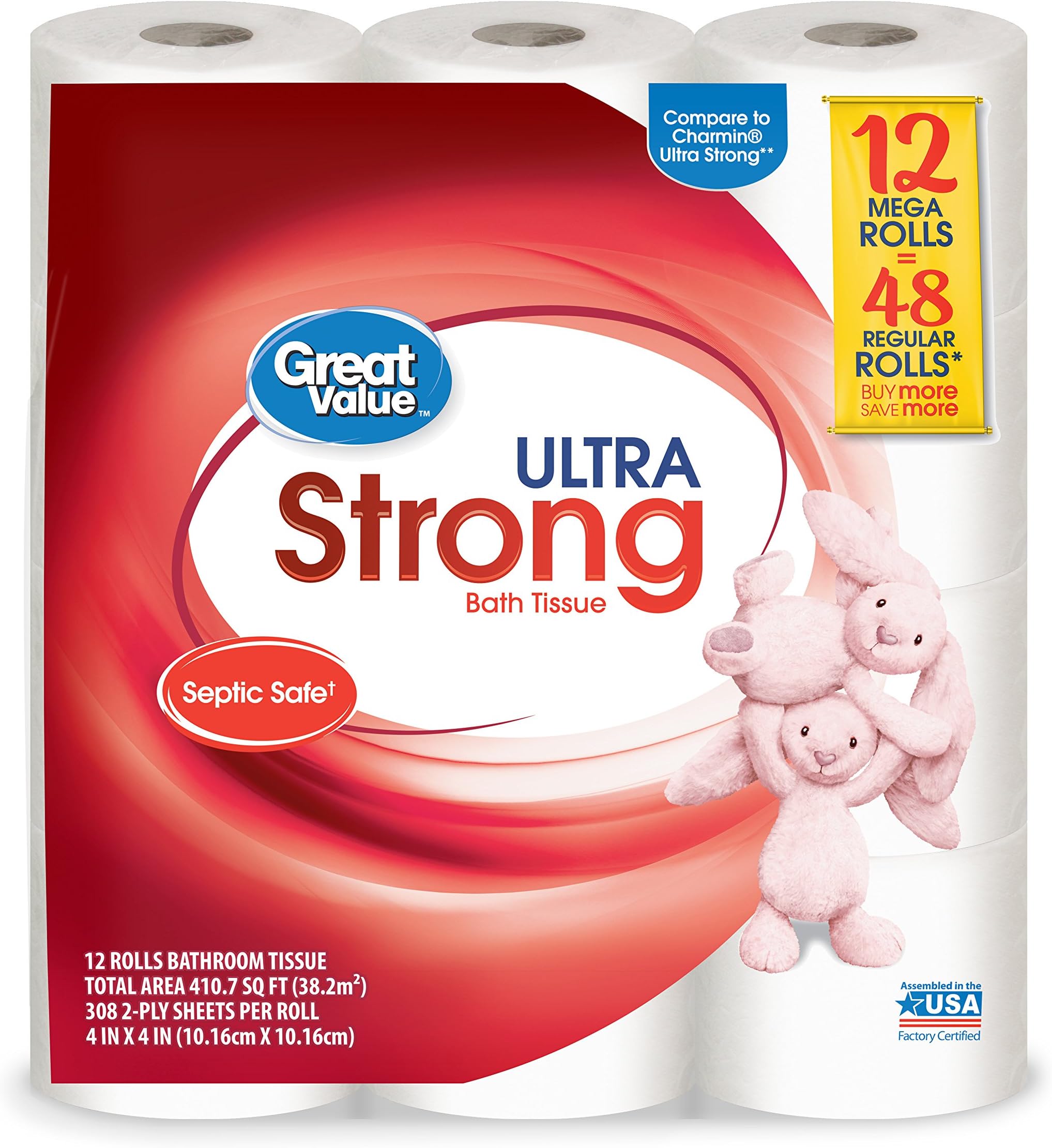 Amazon.com: Great Value Ultra Strong Toilet Tissue Paper, 12 Mega Rolls ...
