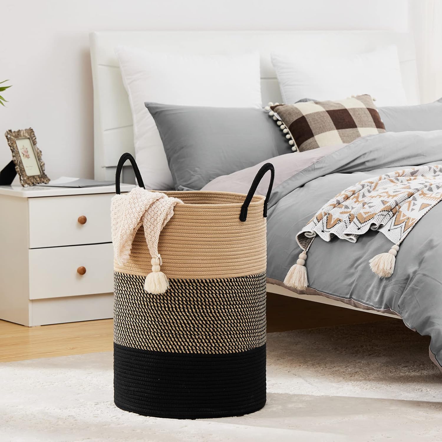 100L Extra Large Laundry Hamper Basket, 26.4Gal Tall Woven Laundry ...