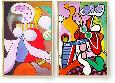 Amazon.com: Set of 2 Framed Picasso Abstract Wall Art, Mid Century ...