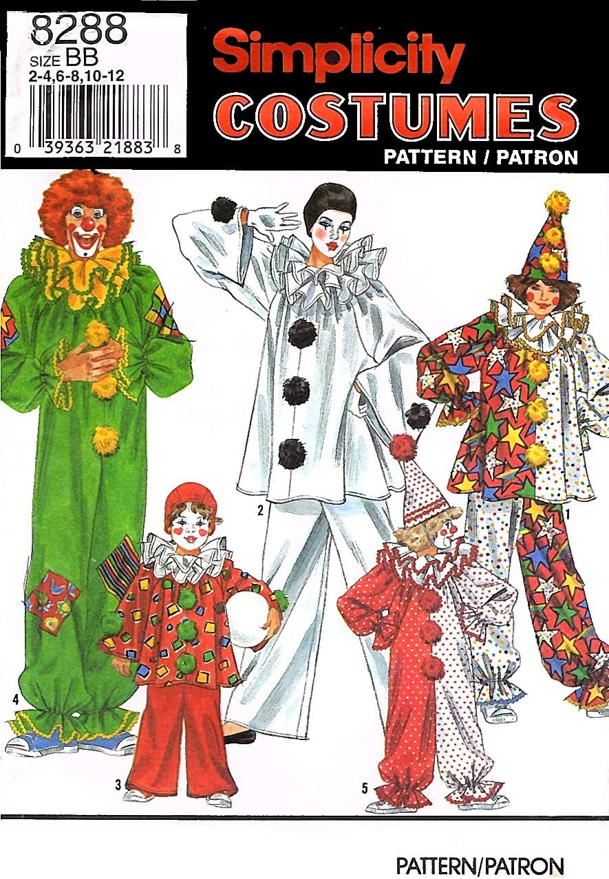Amazon.com: Simplicity 8288 Sewing Pattern, Boys' and Girls' Clown ...