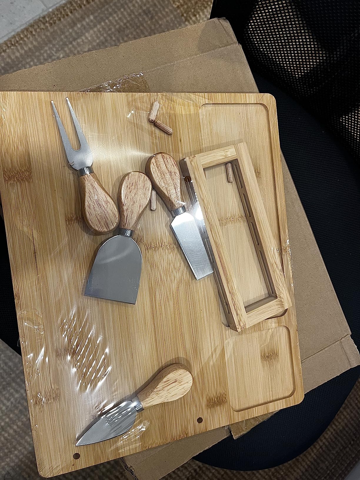 Premium Cheese Board and Knife Set - 14” x 11”Bamboo Wood Charcuterie ...