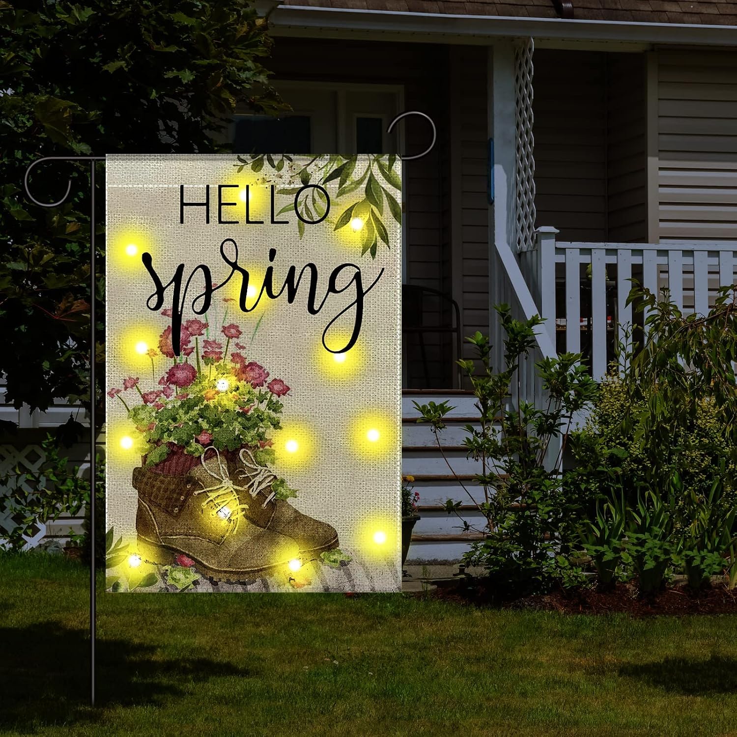 Amazon.com : Hello Spring Lighted Garden Flag 12x18 Double Sided Spring ...