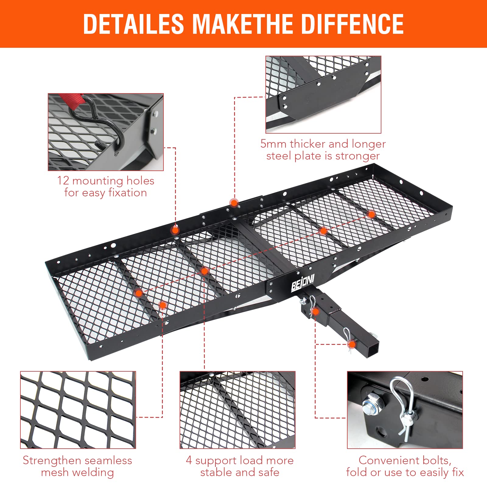 Snapklik.com : 750 Lbs Capacity Hitch Mount Cargo Carrier, 60 Lx20 W ...