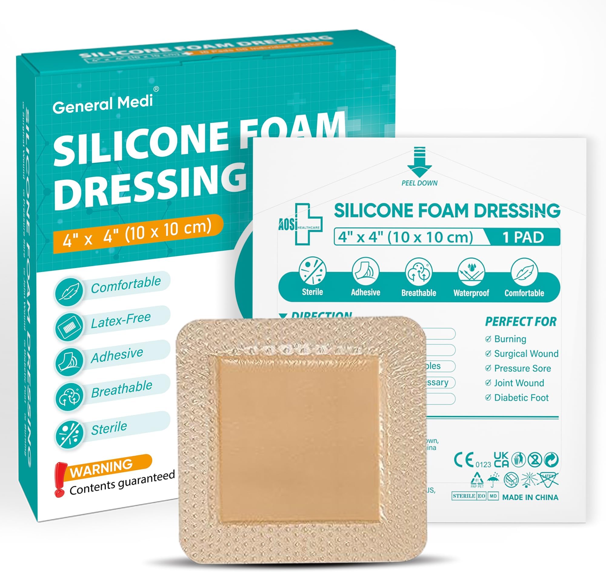 Amazon.com: MED PRIDE Waterproof Silicone Bordered Foam Dressing 4x4 ...