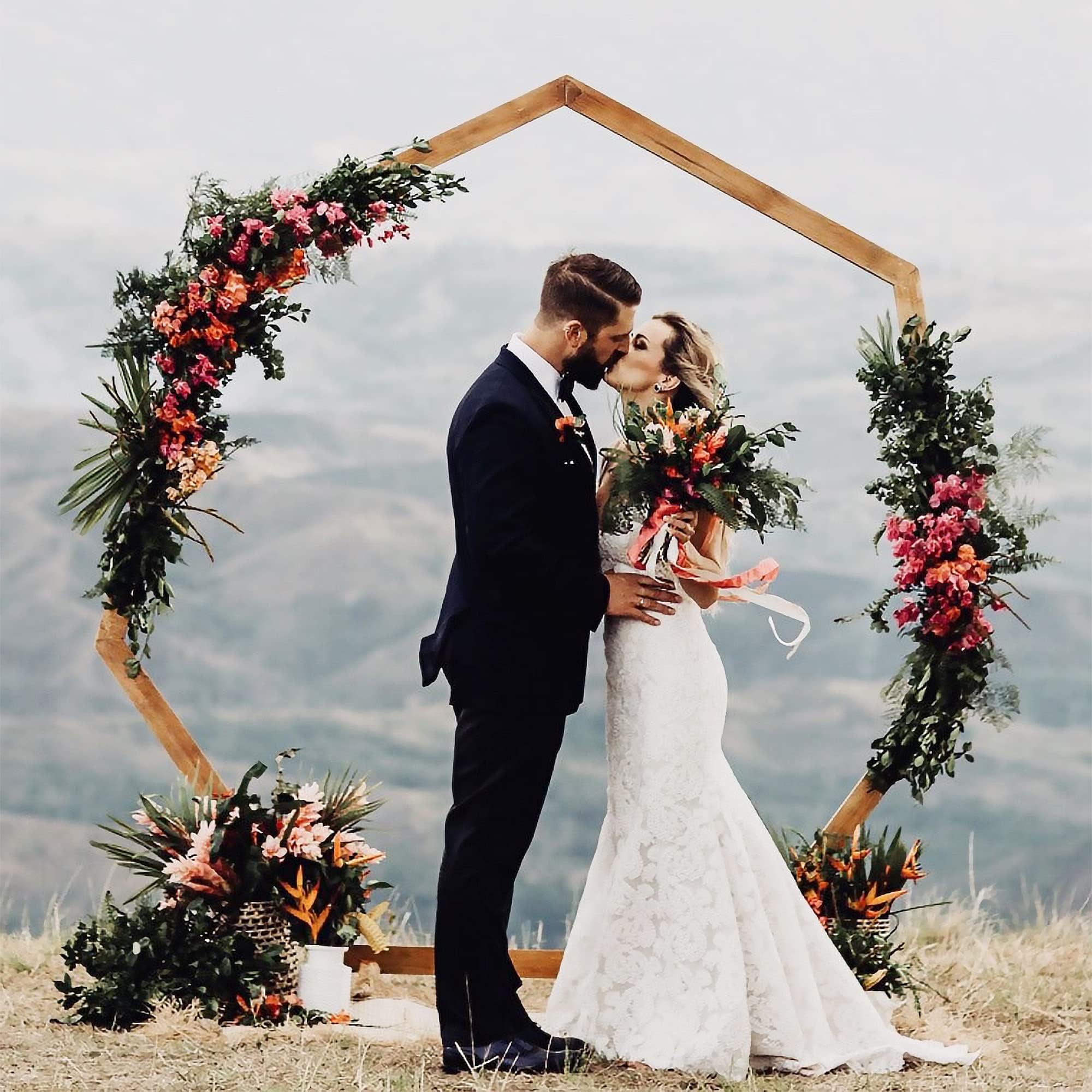 Amazon.com : Prolee 7.7FT Wedding Arch Heptagonal Wood Arch for Wedding ...
