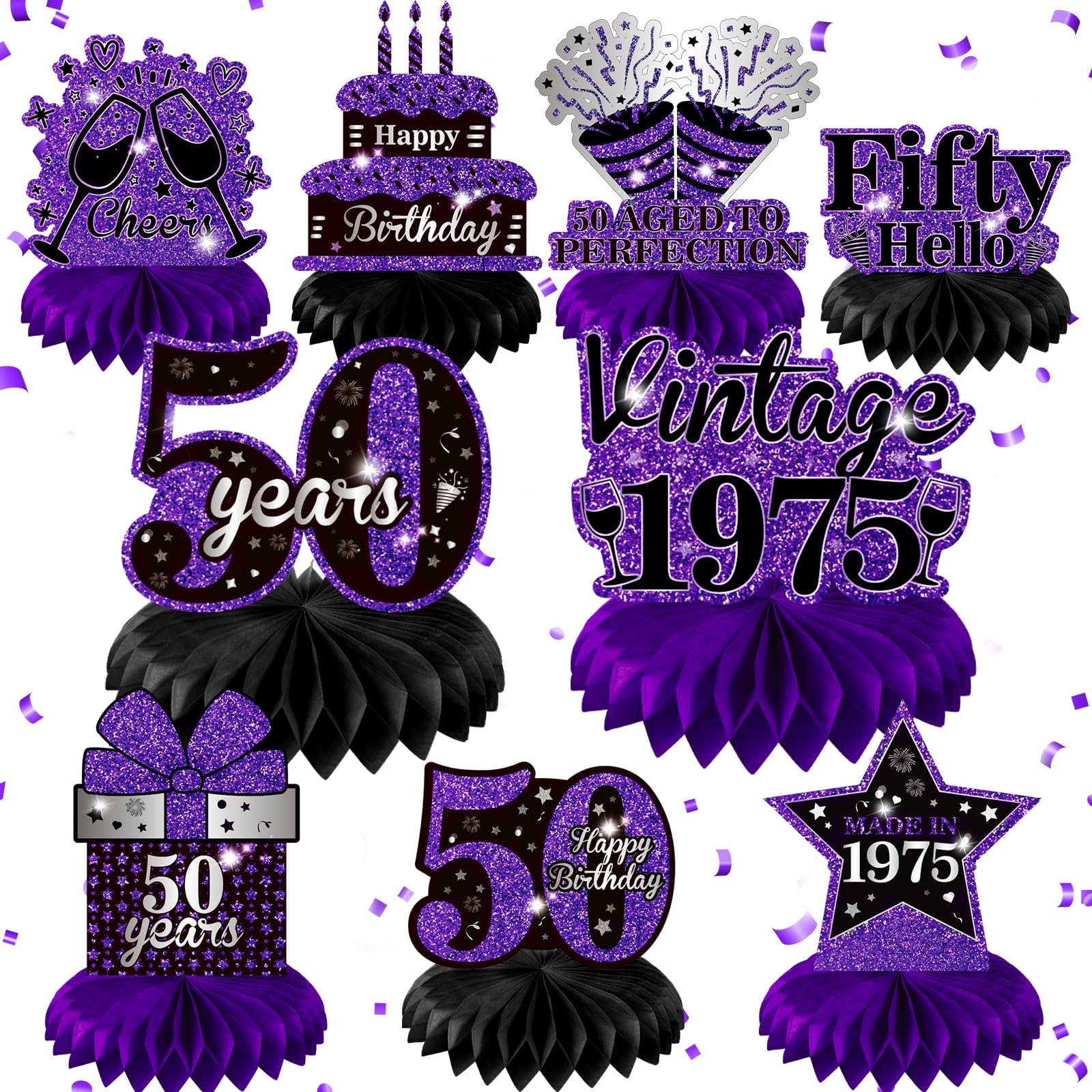 Amazon.com: 9Pcs Purple 50th Birthday Decorations Purple Black Silver ...
