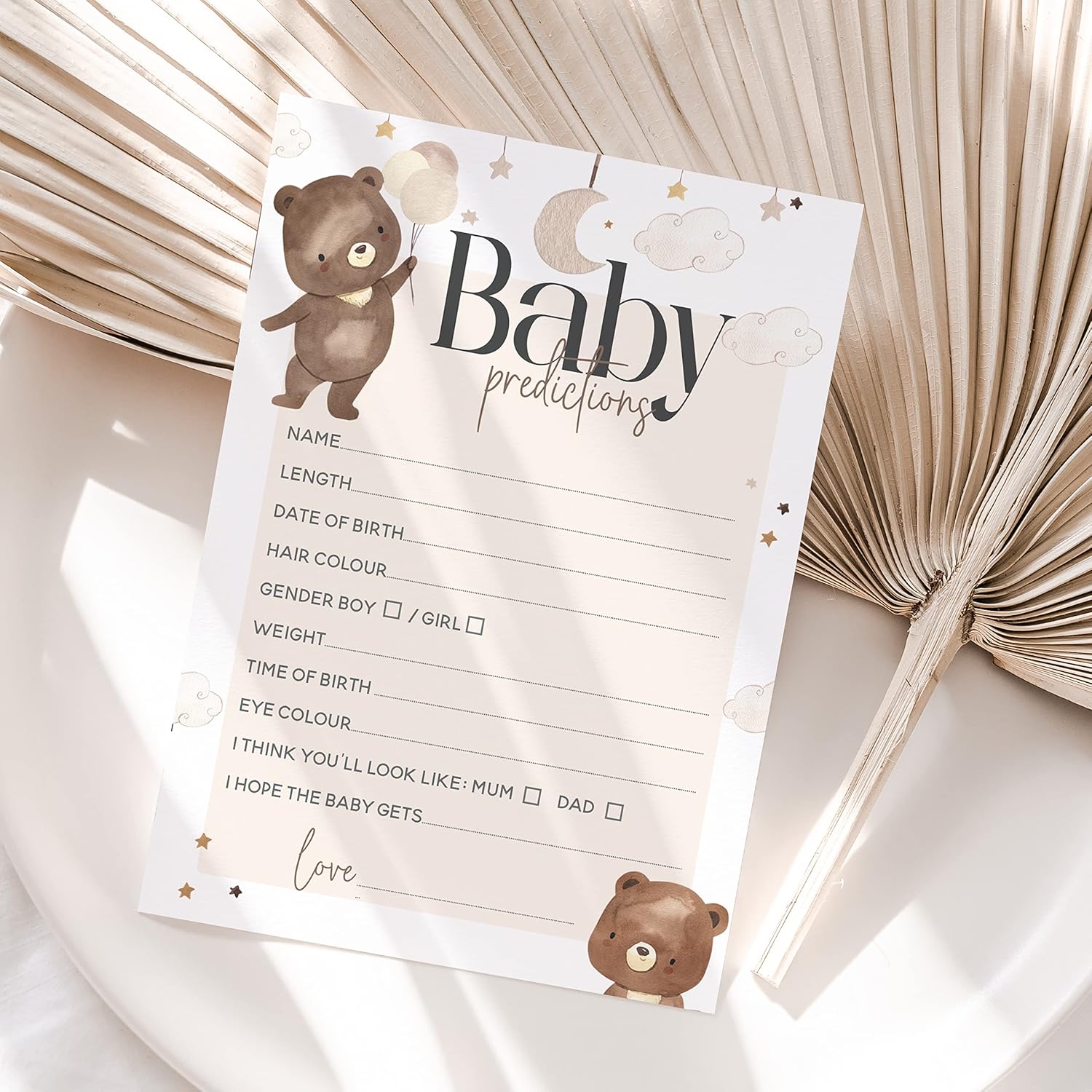 Bear Theme Baby Shower Games - Pack of 20 Cute Bear Baby Prediction Cards Boy Girl Baby Shower ...