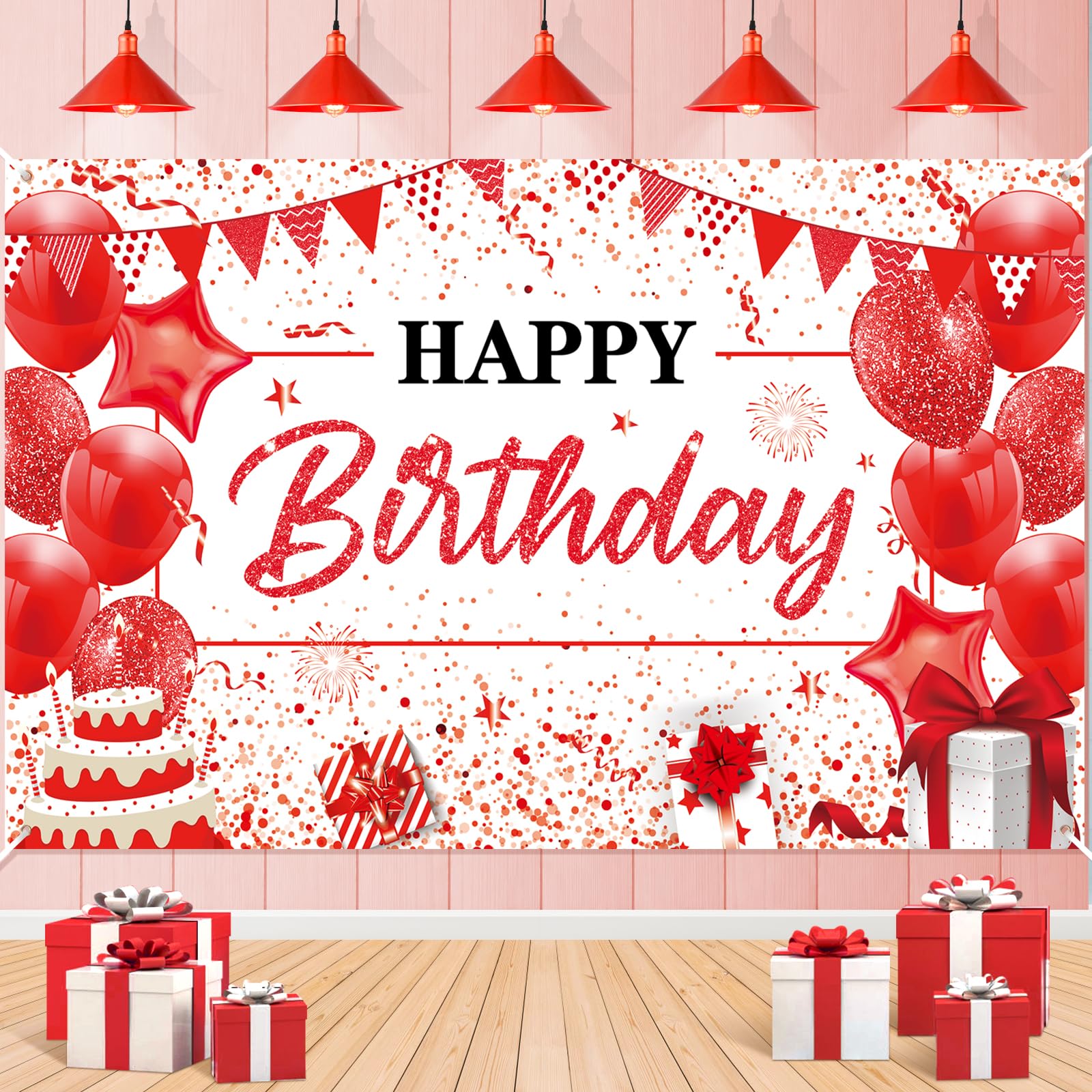 Amazon.com: Red White Happy Birthday Banner Decorations Large Red ...