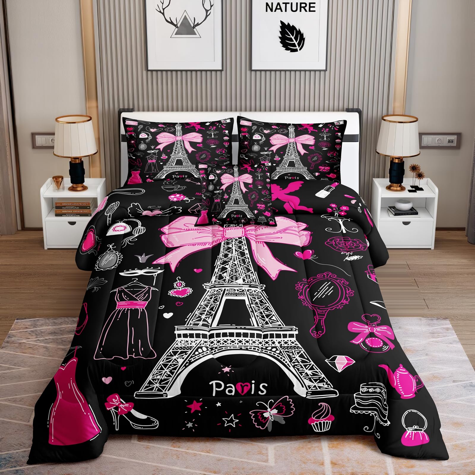 Amazon.com: ROWADALO Paris Themed Bedroom Bed in a Bag Twin Size Paris ...