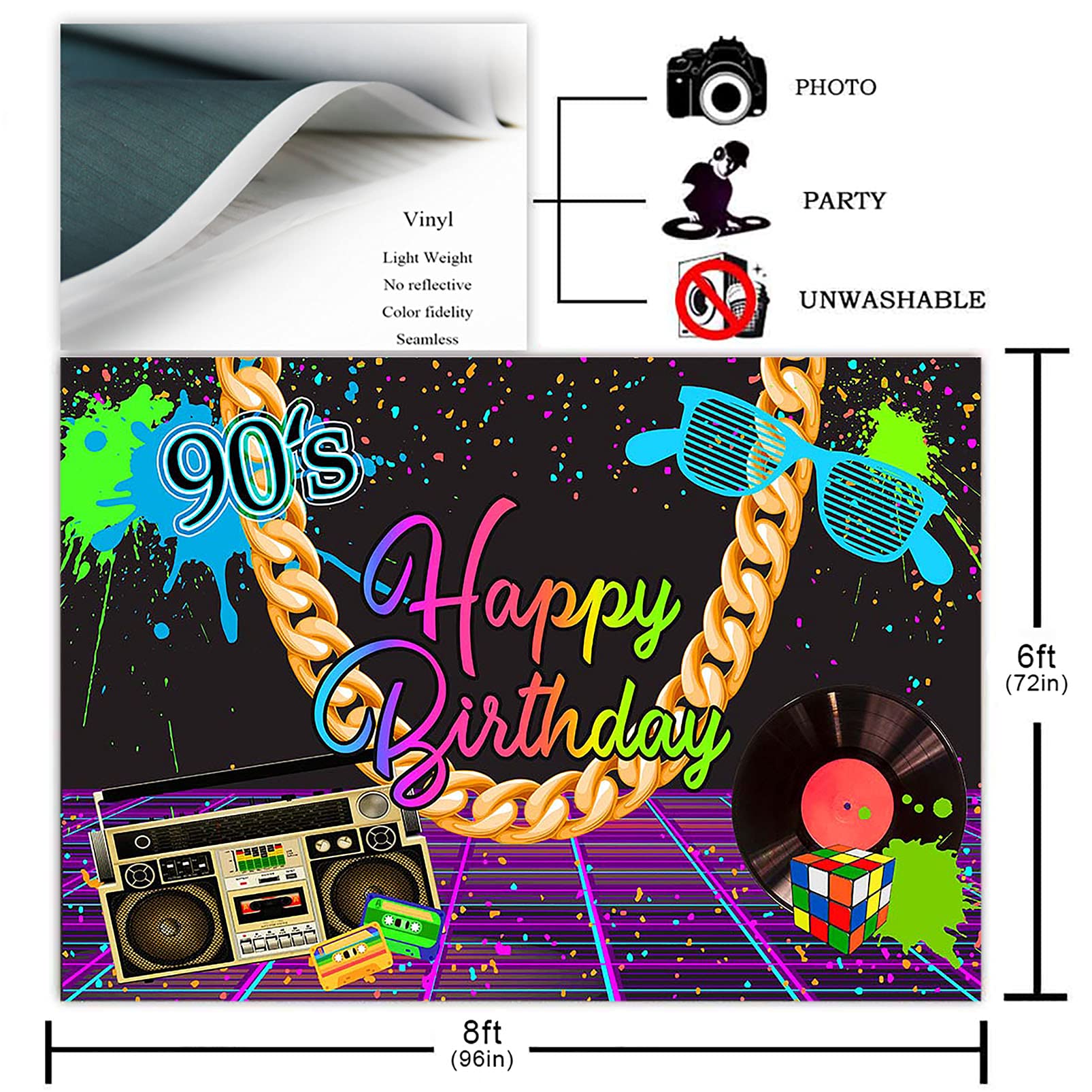 Buy Avezano 90s Theme Birthday Party Backdrop 7x5ft Retro Hip-Hop ...