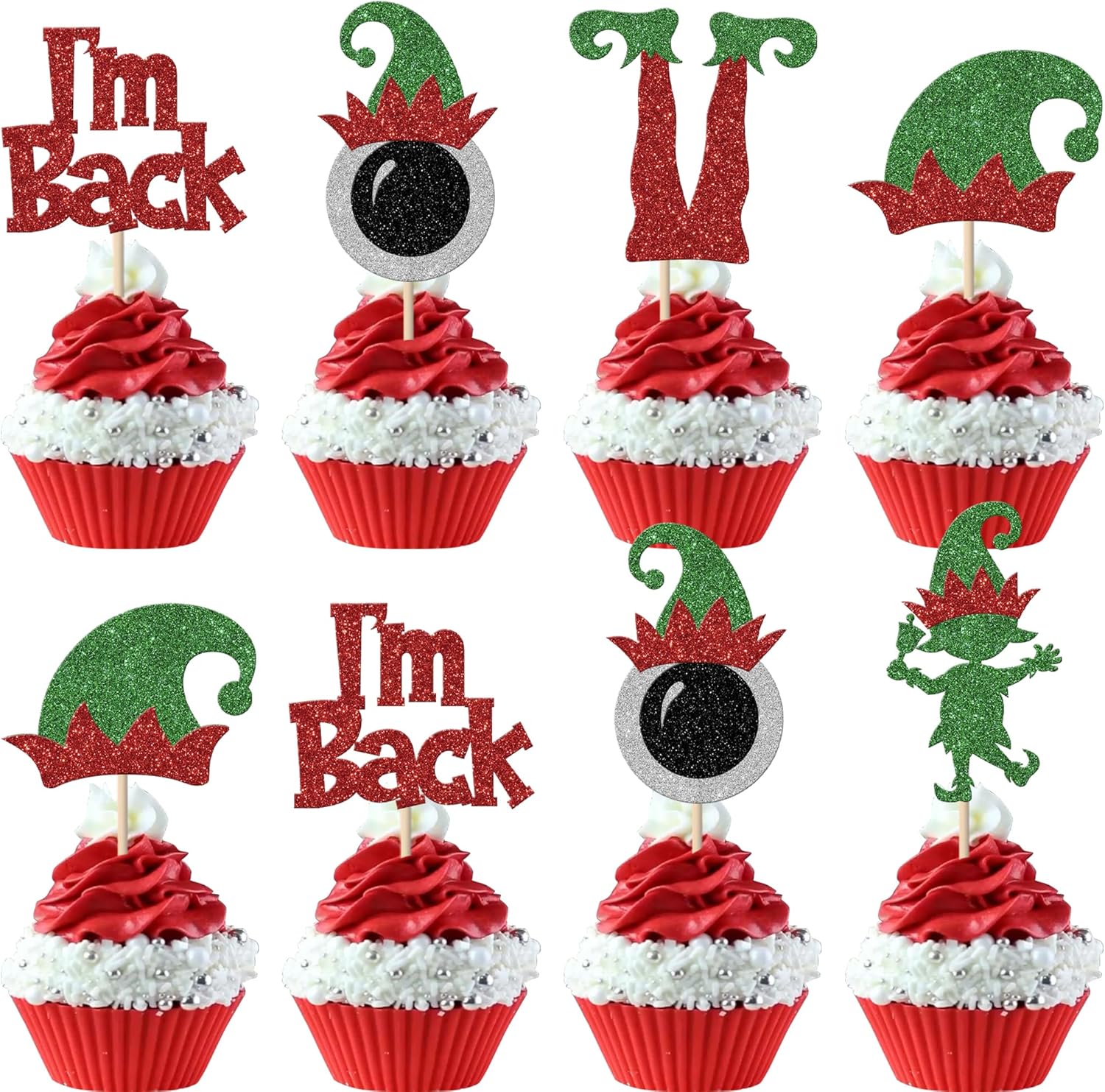 Amazon.com: Rsstarxi 30 Pack Christmas Elf Cupcake Toppers Glitter Elf ...