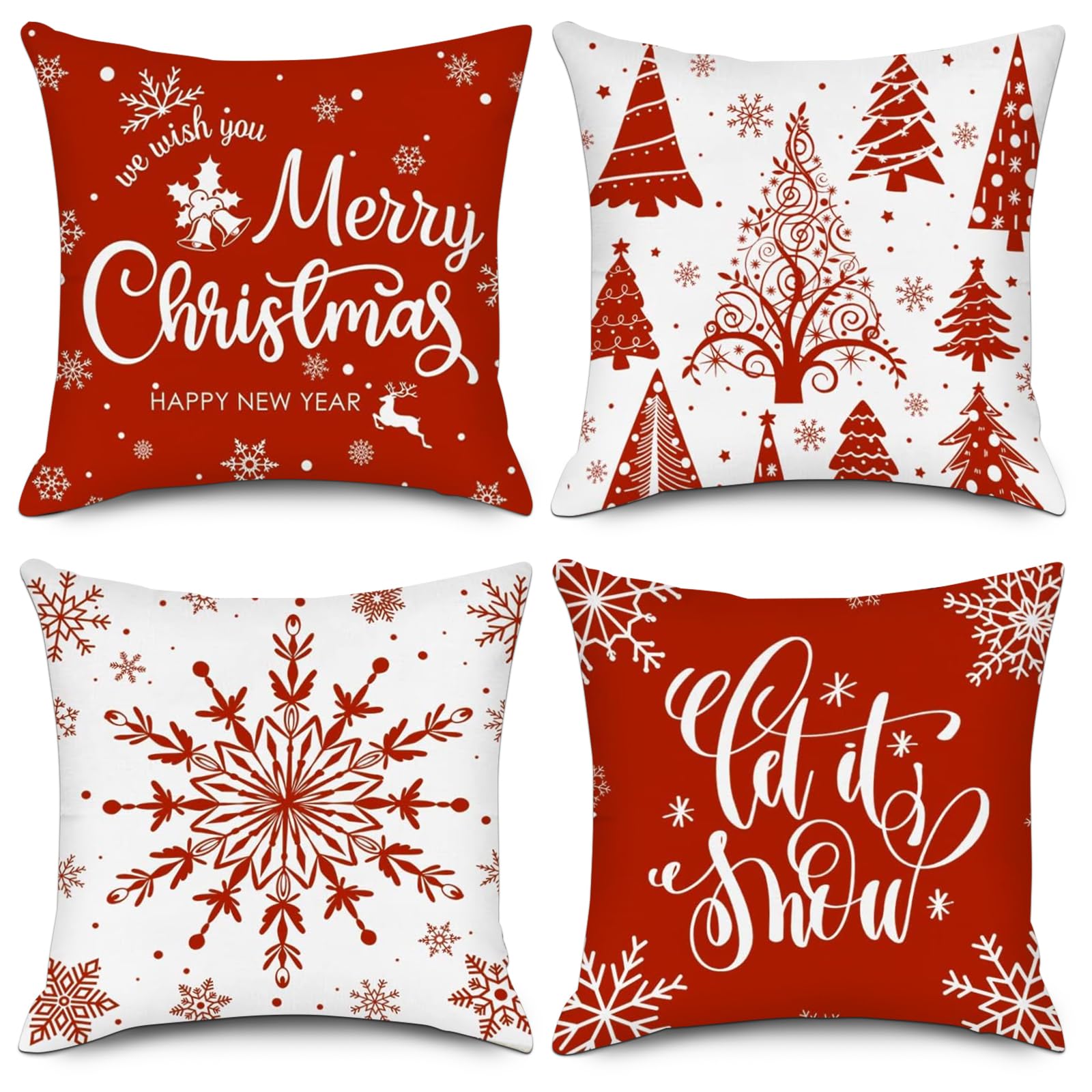 Set of 4 Christmas Cushion Covers, 45x45cm/18x18inch Xmas Throw Pillow ...