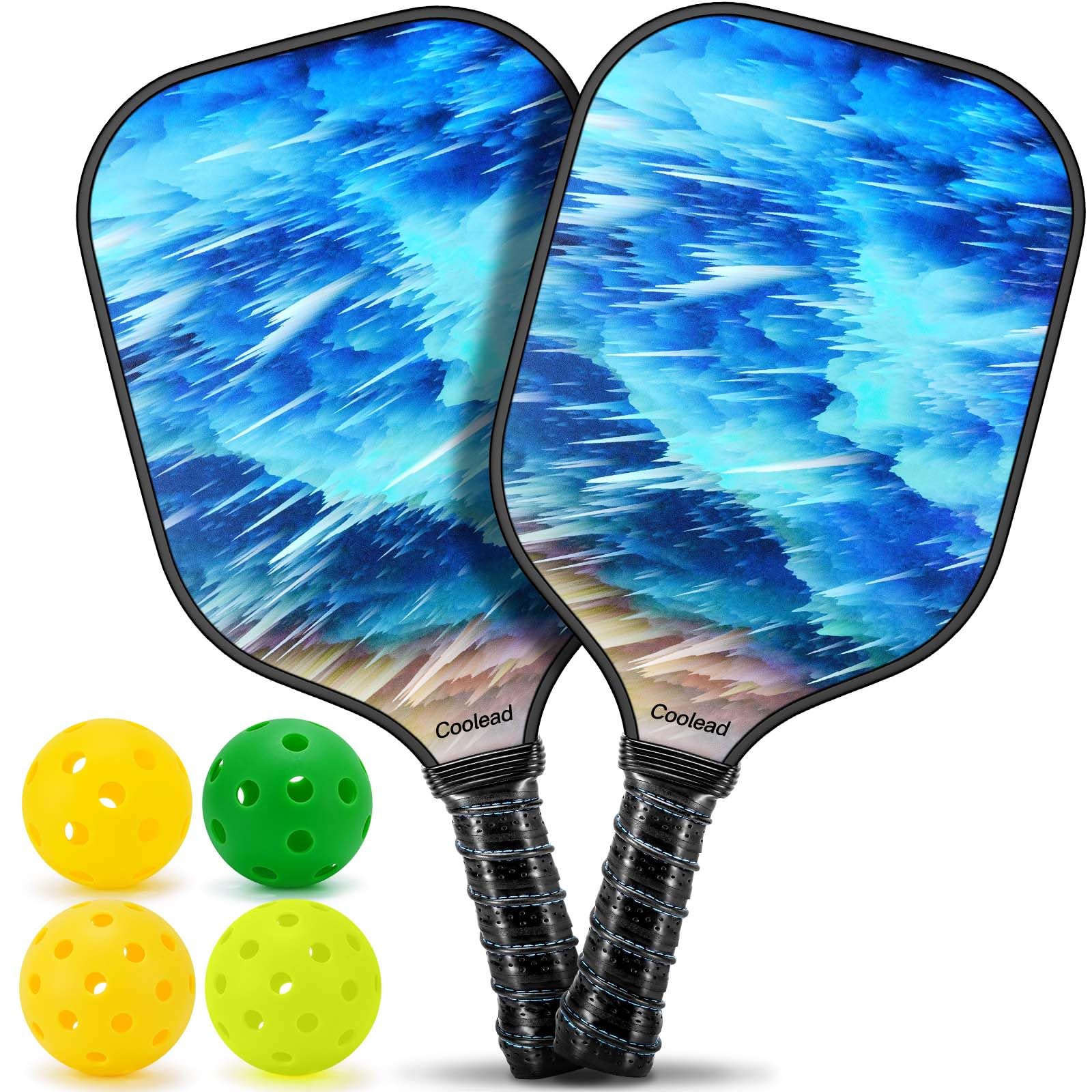 Coolead Pickleball Paddles Set of 2, Fiberglass Surface Pickleball Set ...