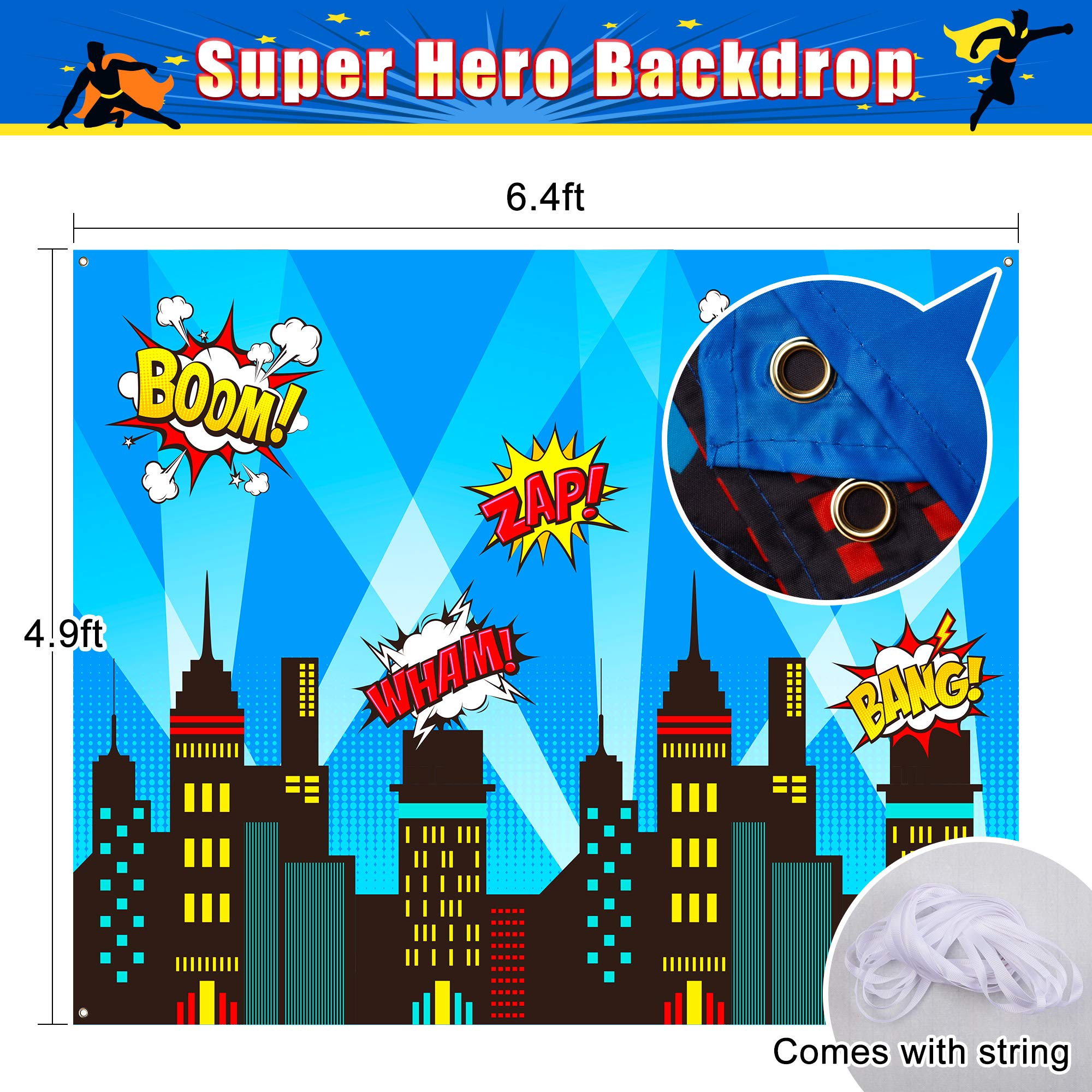 DECORLIFE Superhero Party Decorations, 6.4 x 4.9ft Backdrop, 16pcs Slap ...