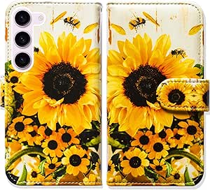 Amazon.com: Bcov Case for Galaxy S24 Plus,Sunflower Bee Flip Phone Case Wallet Cover with Card ...