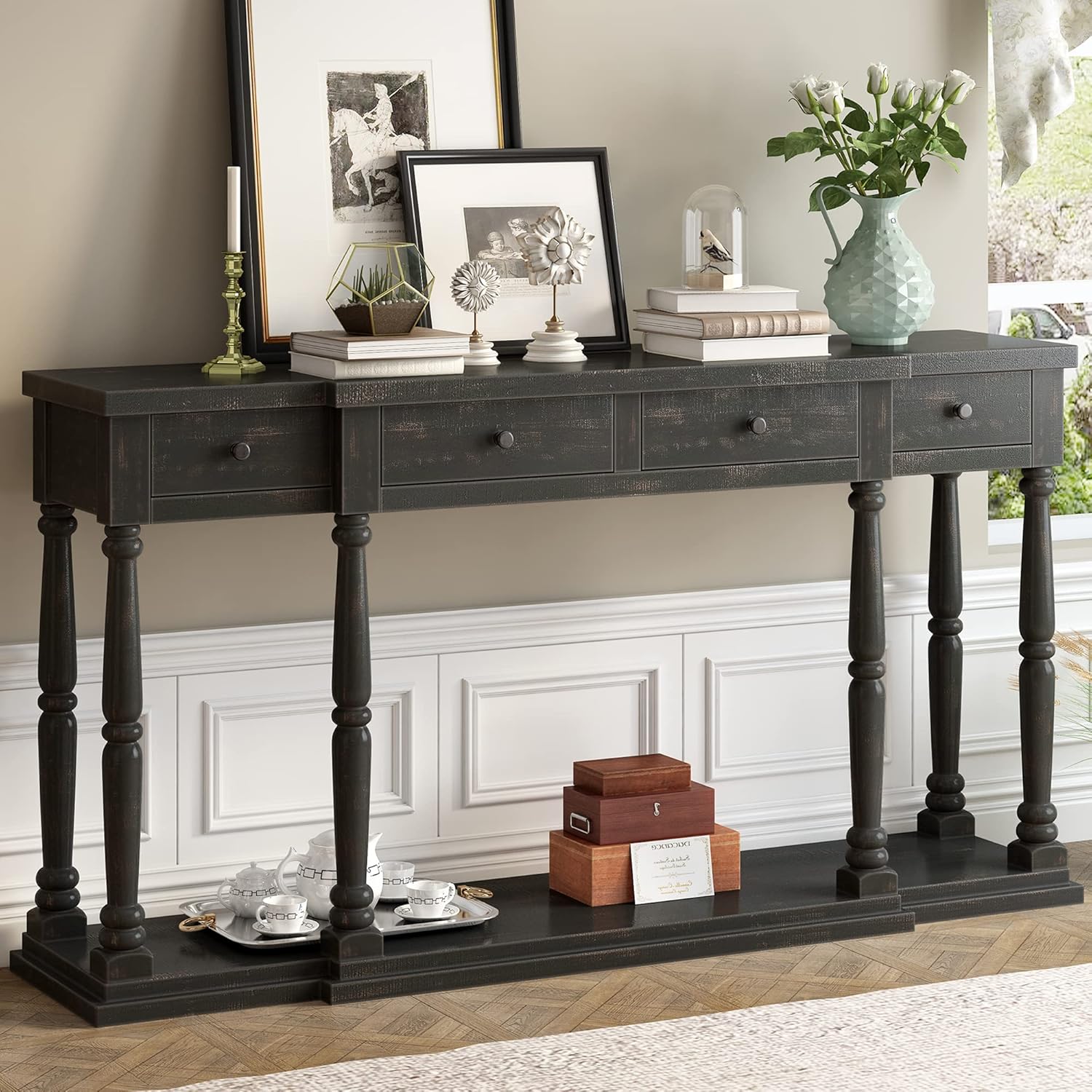 Amazon.com: Amposei Farmhouse Rustic Wood Console Table Distressed 63 ...