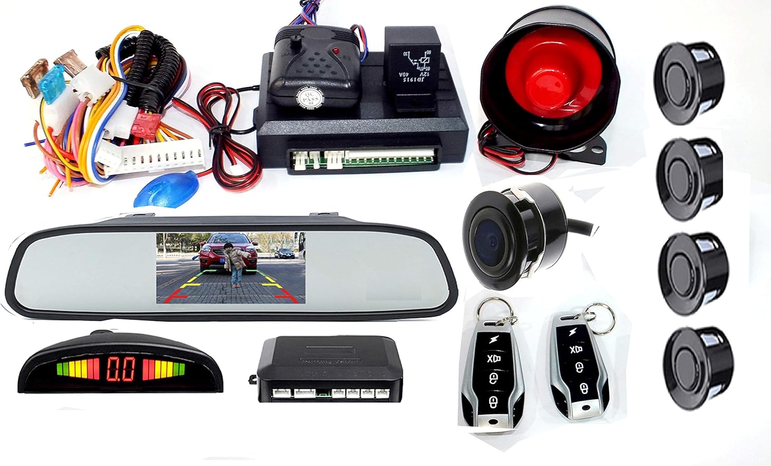 UNIVERSAL CAR ALRAM KEYLESS ENTRY SYSTEMS WITH 4 CAR SENSORS REVERS ...