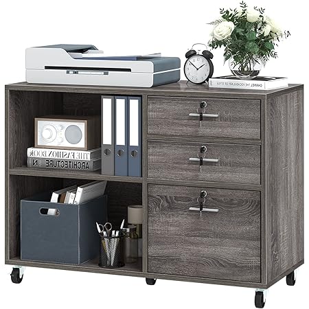 Amazon.com: FEZIBO 3-Drawer Mobile File Cabinet, Lateral Filing Cabinet ...