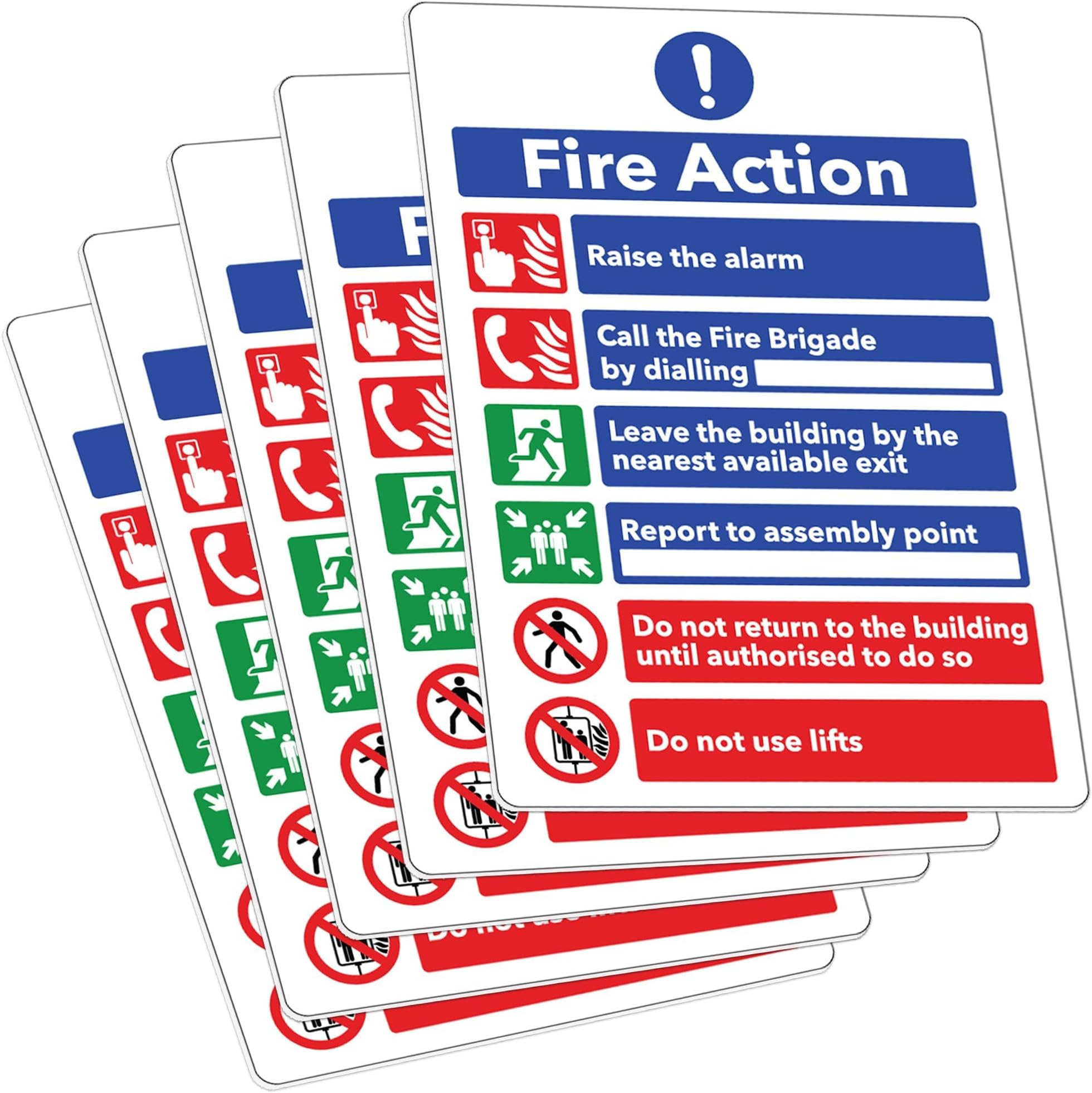 Pack of 6 Raise The Alarm Fire Action Notice Signs 150mm x 200mm - Self ...