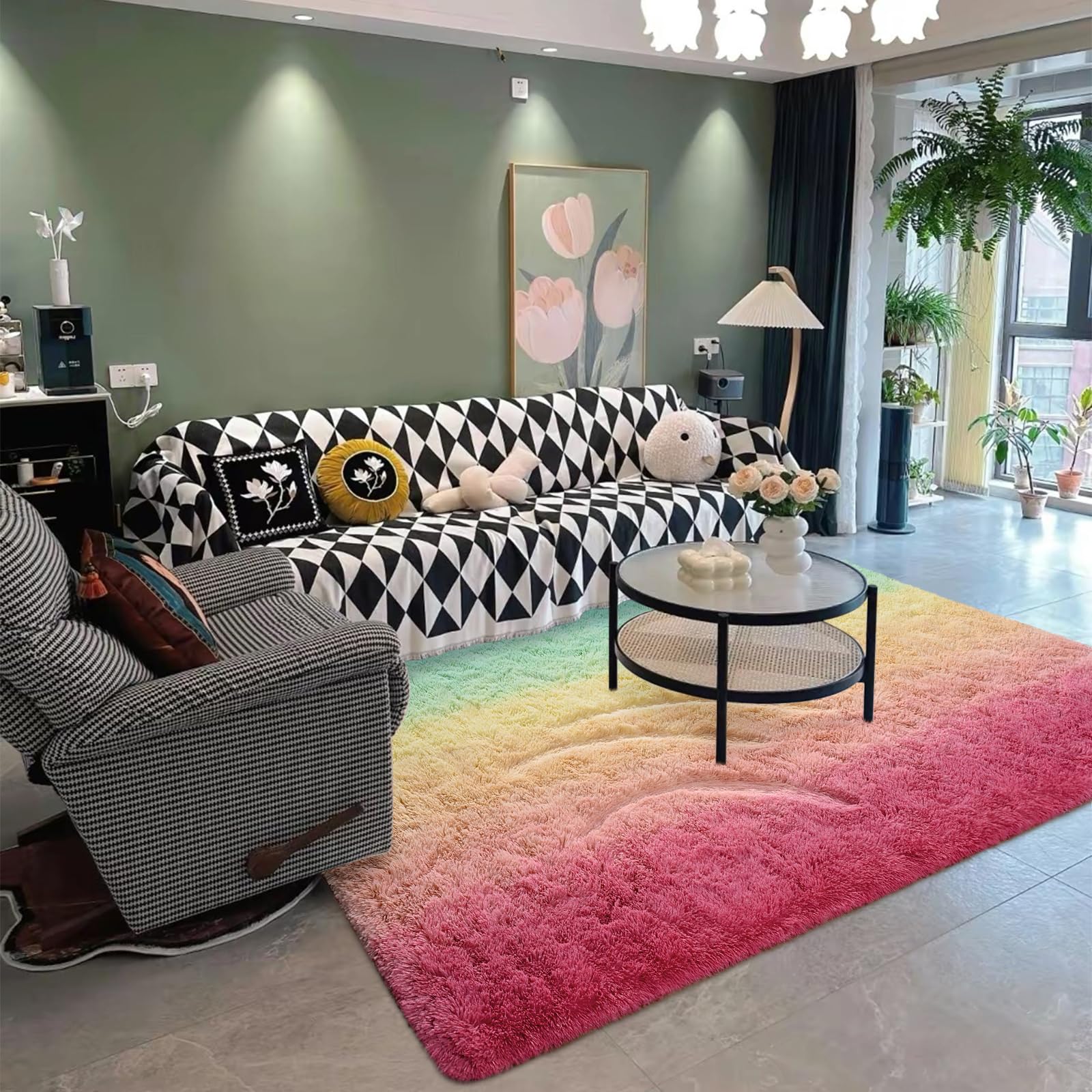 DweIke Shag Area Rug, 5x8 Ft Rainbow Indoor Ultra Soft Plush Carpets for Living Room and Bedroom ...