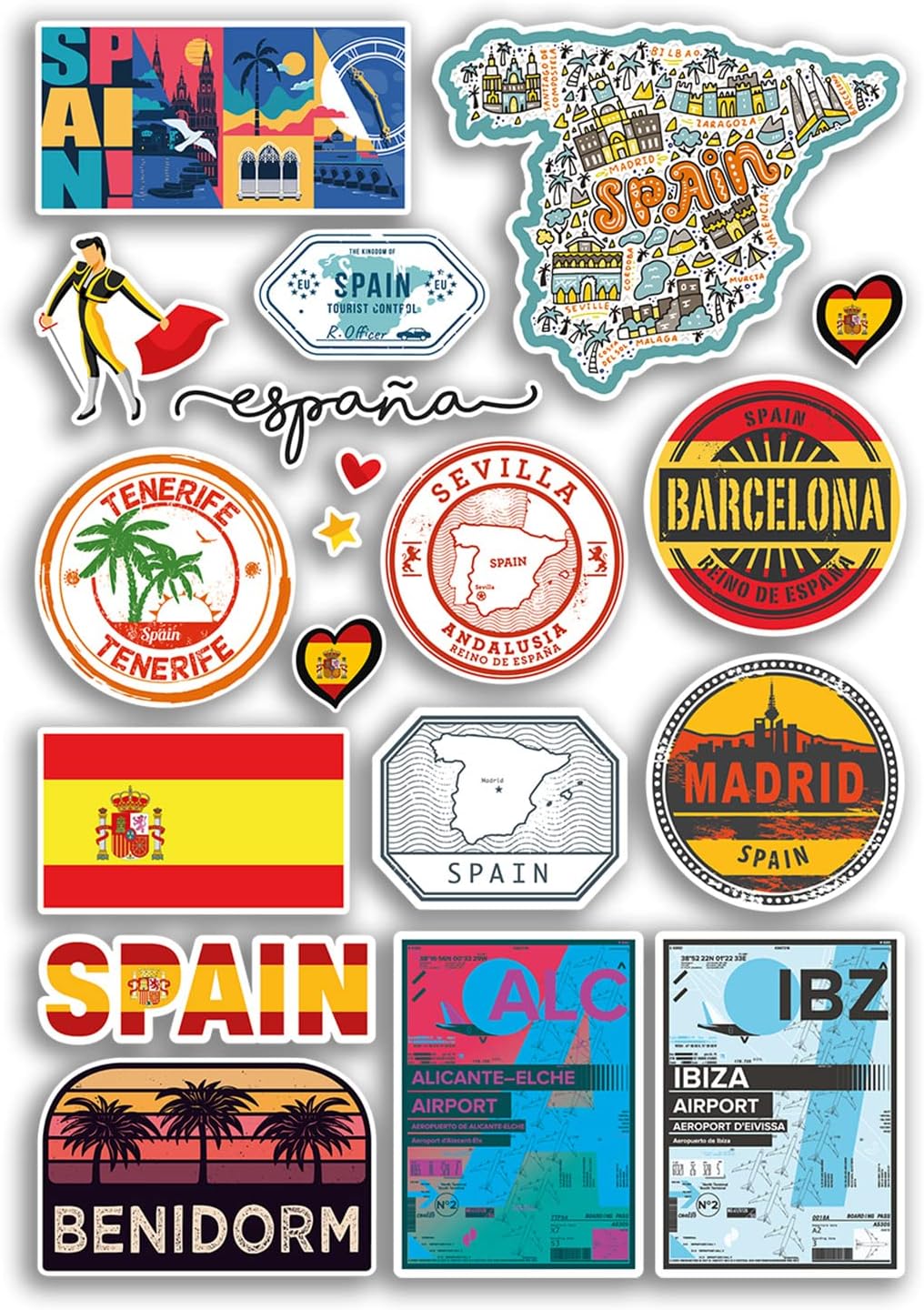 A4 Sticker Sheet Spain Vinyl Stickers - Spanish Barcelona Benidorm ...
