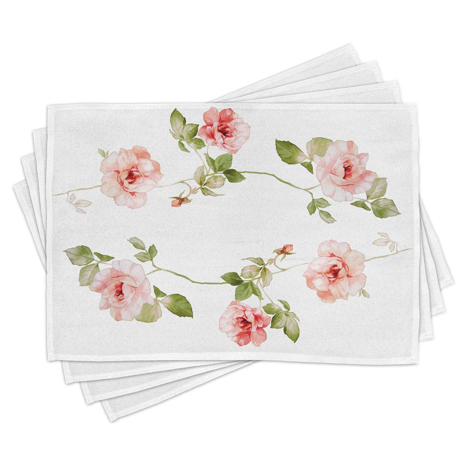 Amazon.com: Ambesonne Floral Place Mats Set of 4, Romantic Rose Flower ...