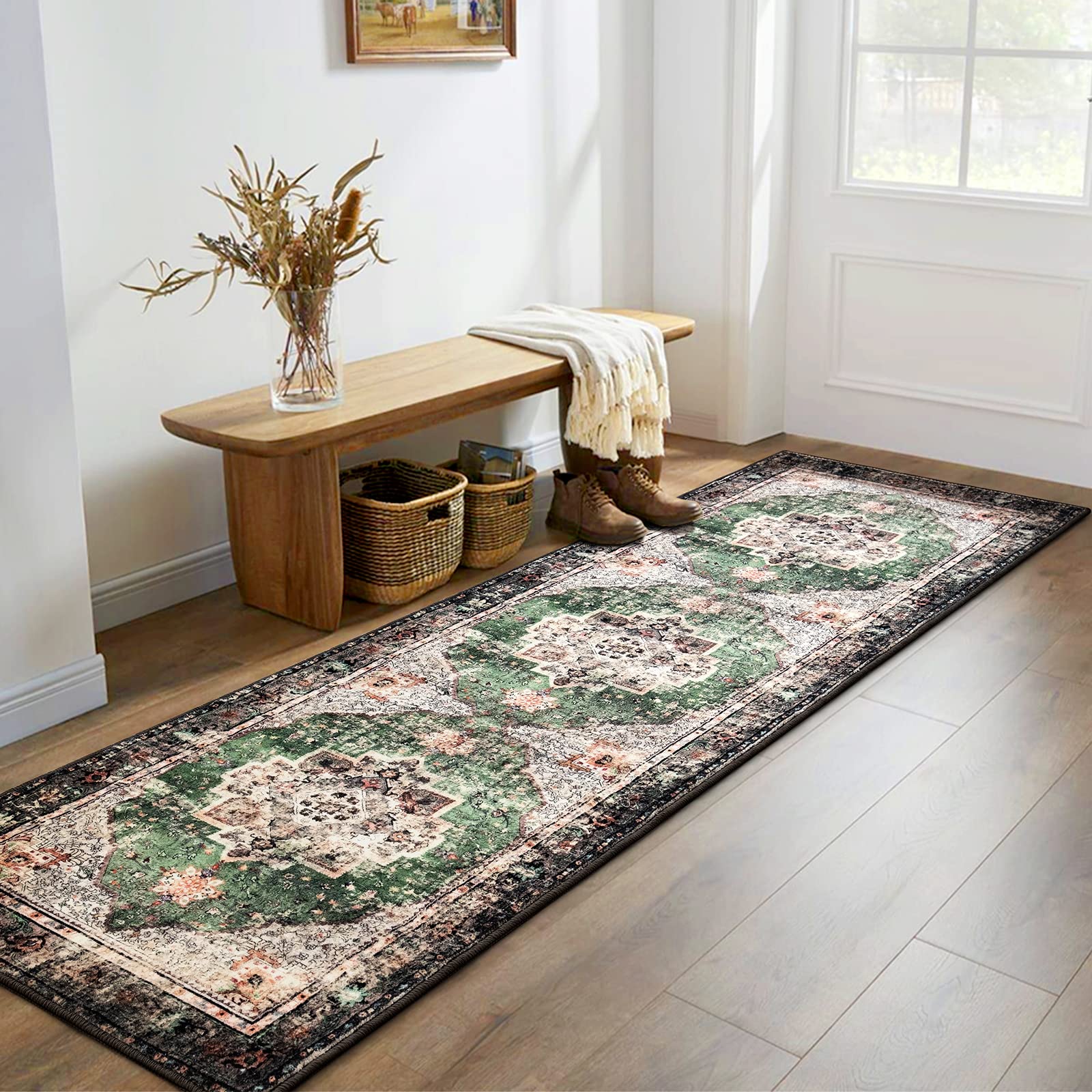 YesRug 2x8 Runner Rug Green Boho Runner Rugs for Hallway Indoor Vintage ...