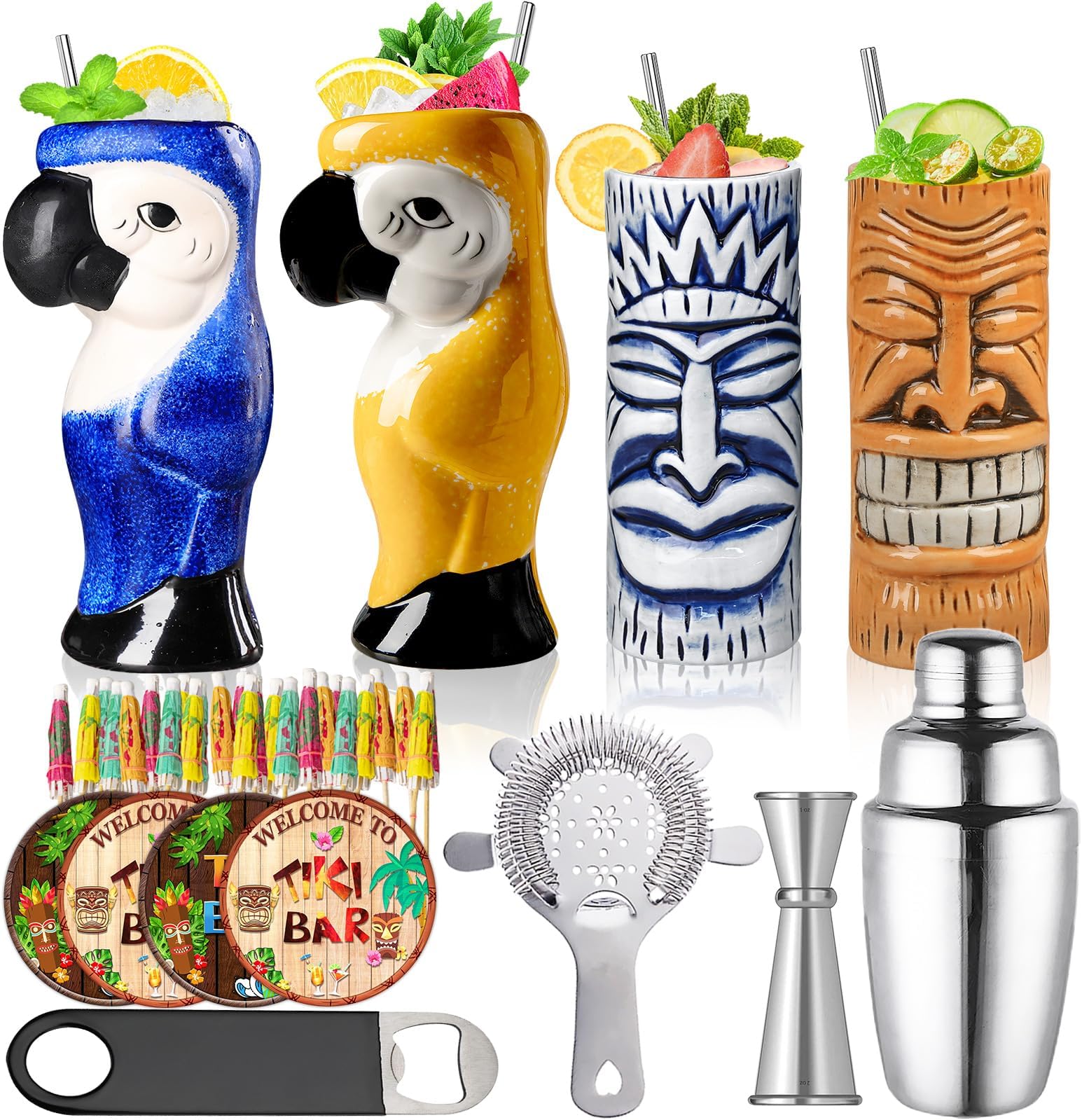 Amazon.com: Tiki Glasses for Cocktails Tiki Mugs Set of 12 Ceramic Tiki ...