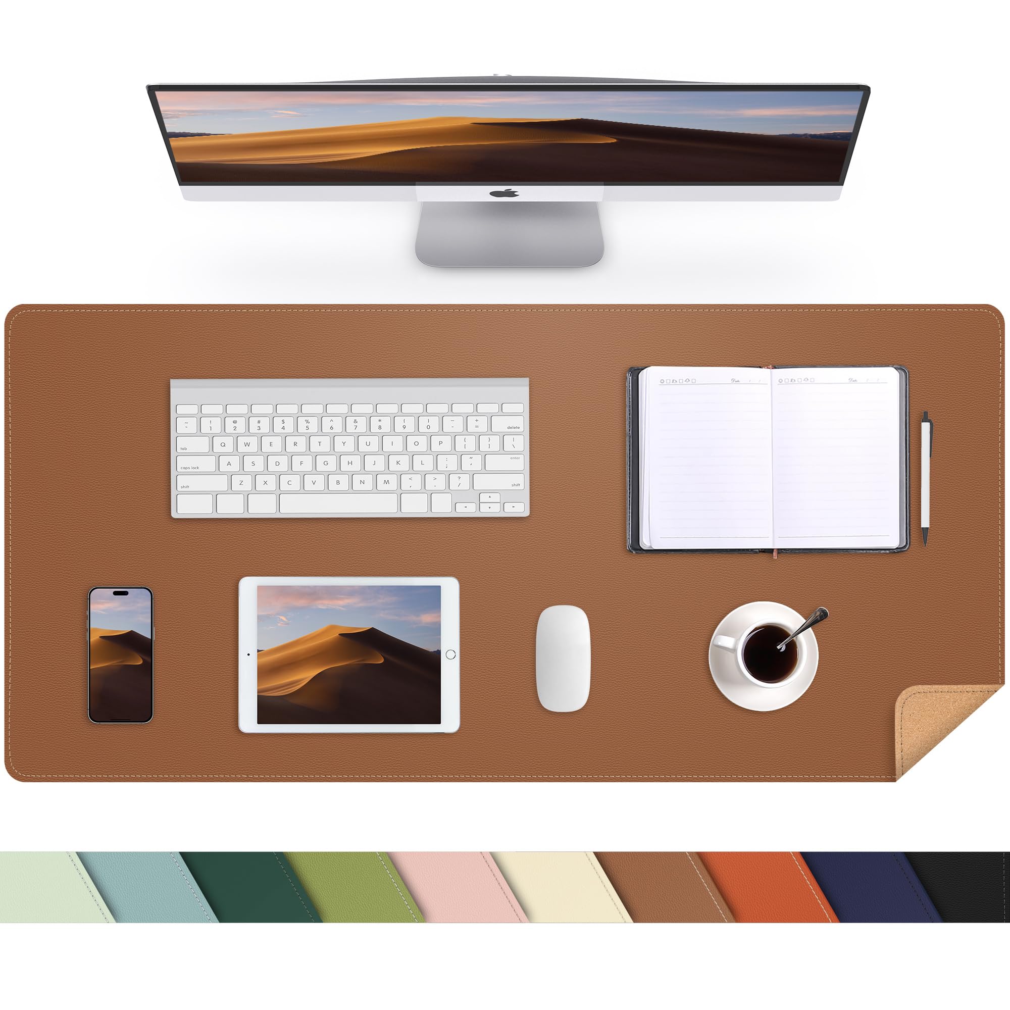 Amazon.com : Leather Desk pad Protector, Large Desk mat with Natural ...
