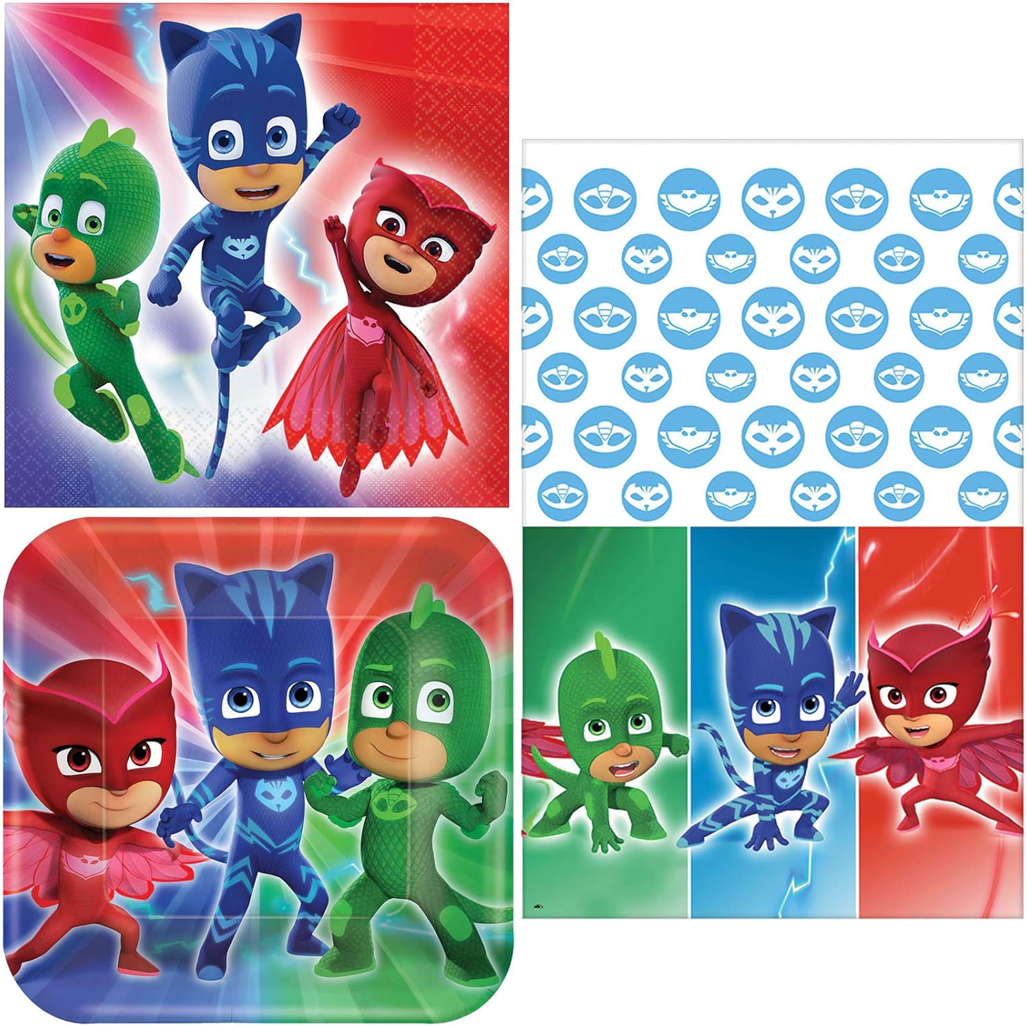 Amazon.com: CV Party Bundles PJ Masks - Napkins, Plates, Tablecover ...