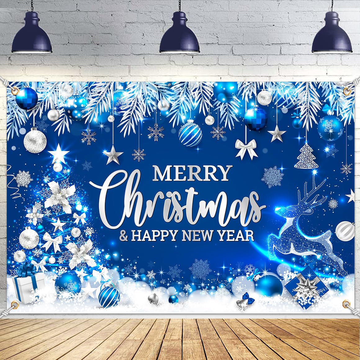 Amazon.com: Blue Christmas Decorations Banner, Blue and Silver ...