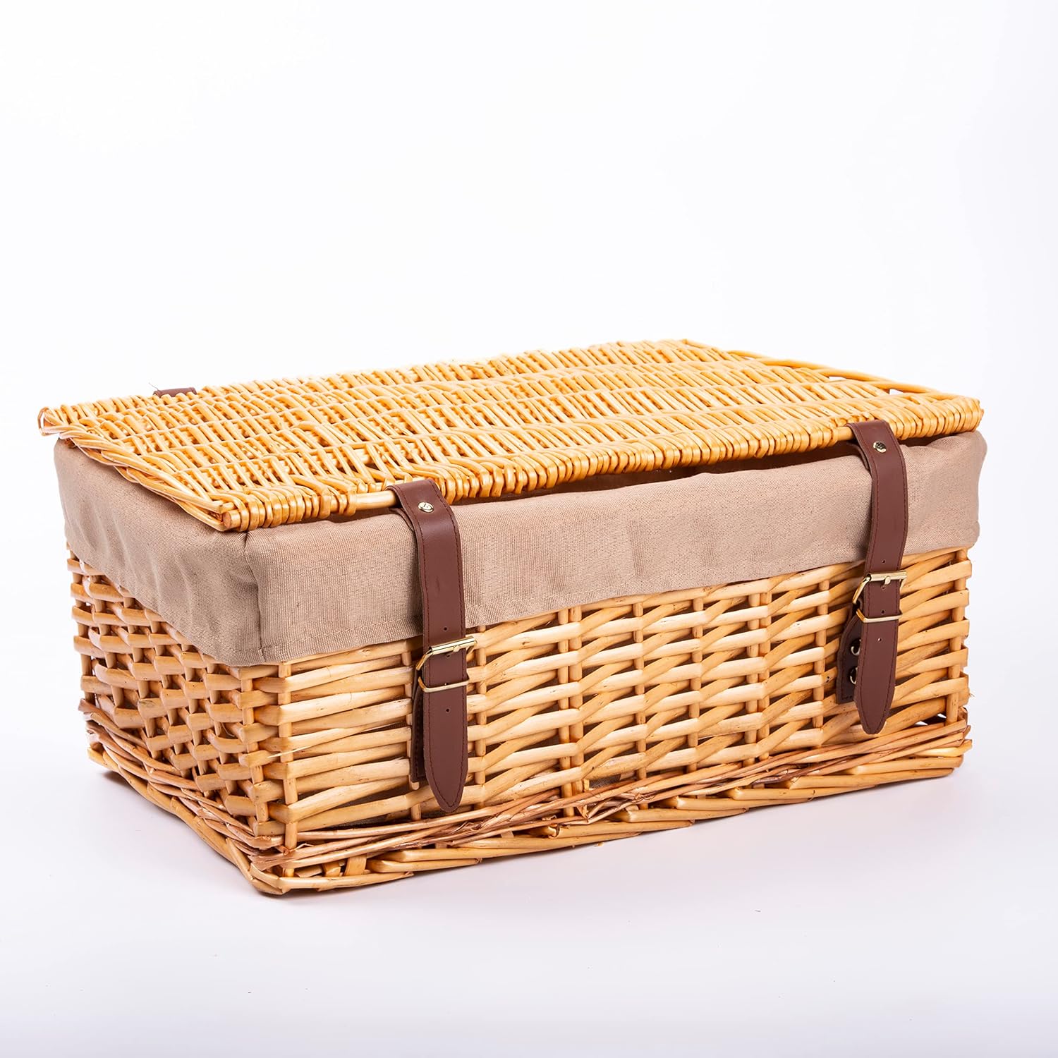 Natural Wicker Storage Hamper With Lid With Liner Gift Hamper Shelf ...