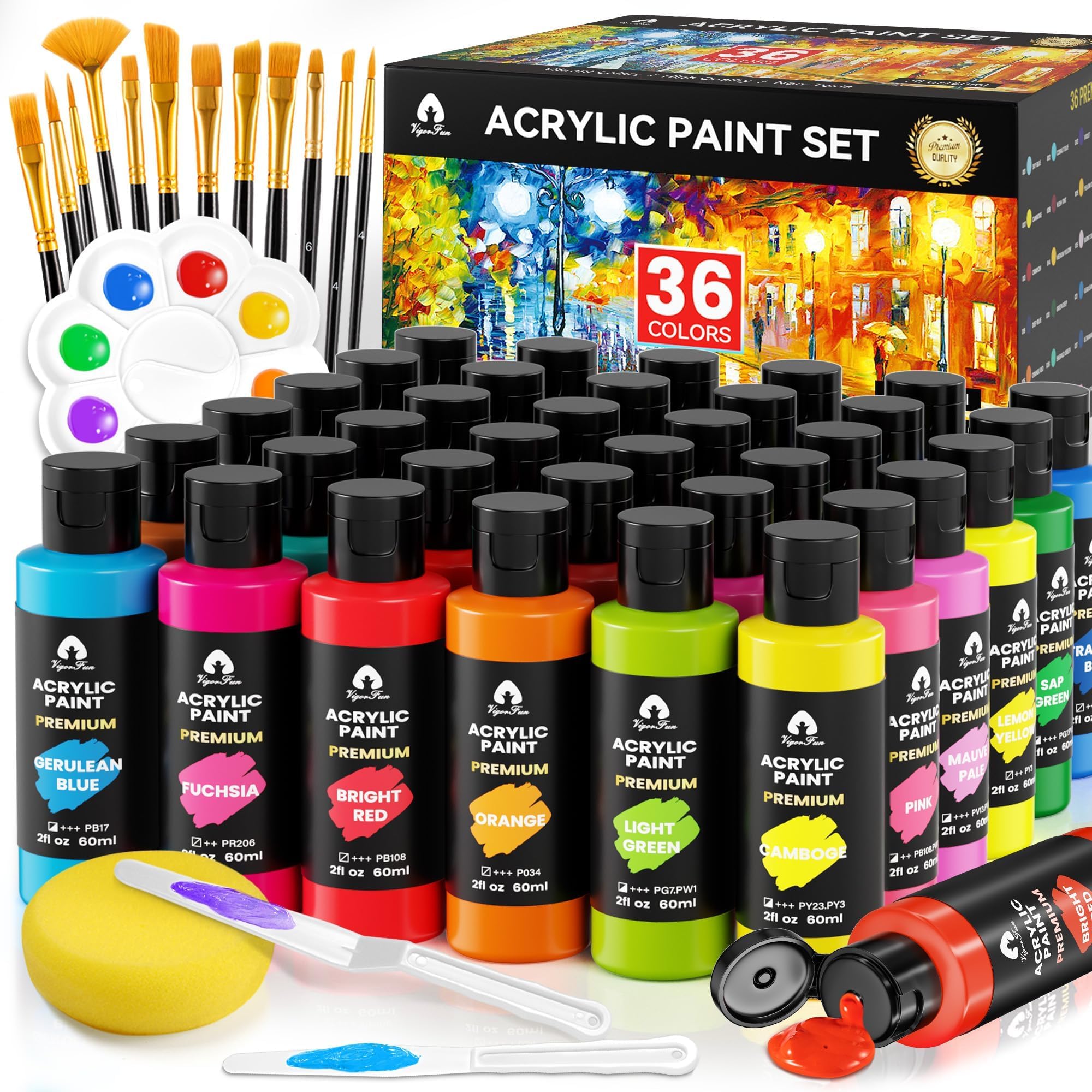 Amazon.com : 52 PCS Acrylic Paint Set with 12 Brushes, 2 Knives and ...
