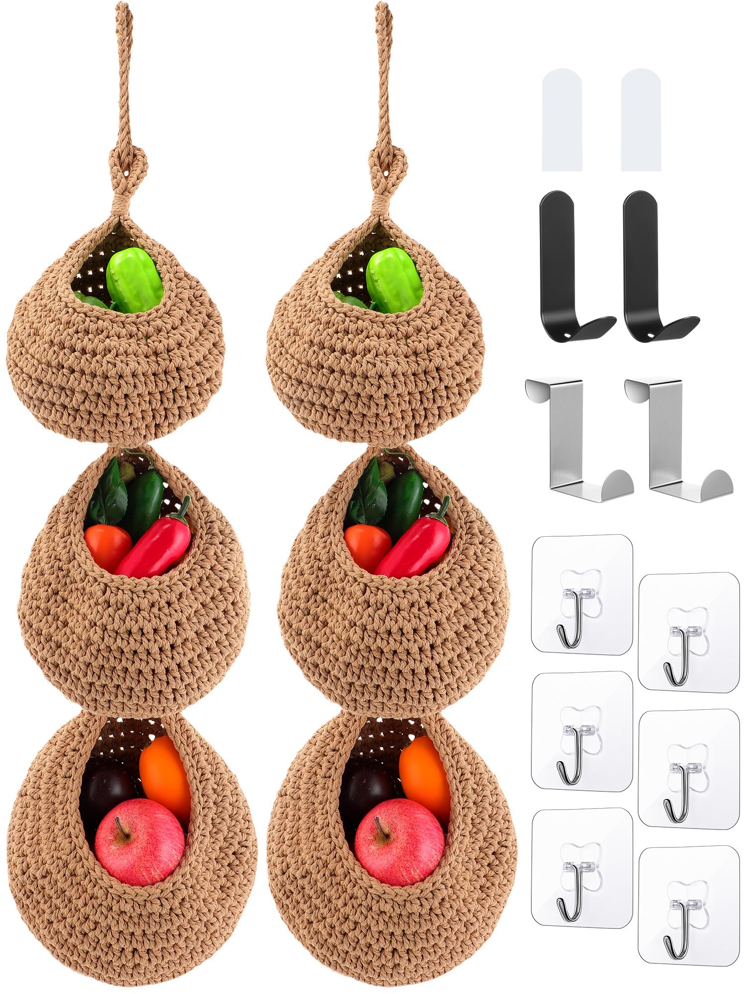 Amazon.com - FoldTier 2 Pack Hanging Fruit Baskets, 3 Tier Woven Wall ...