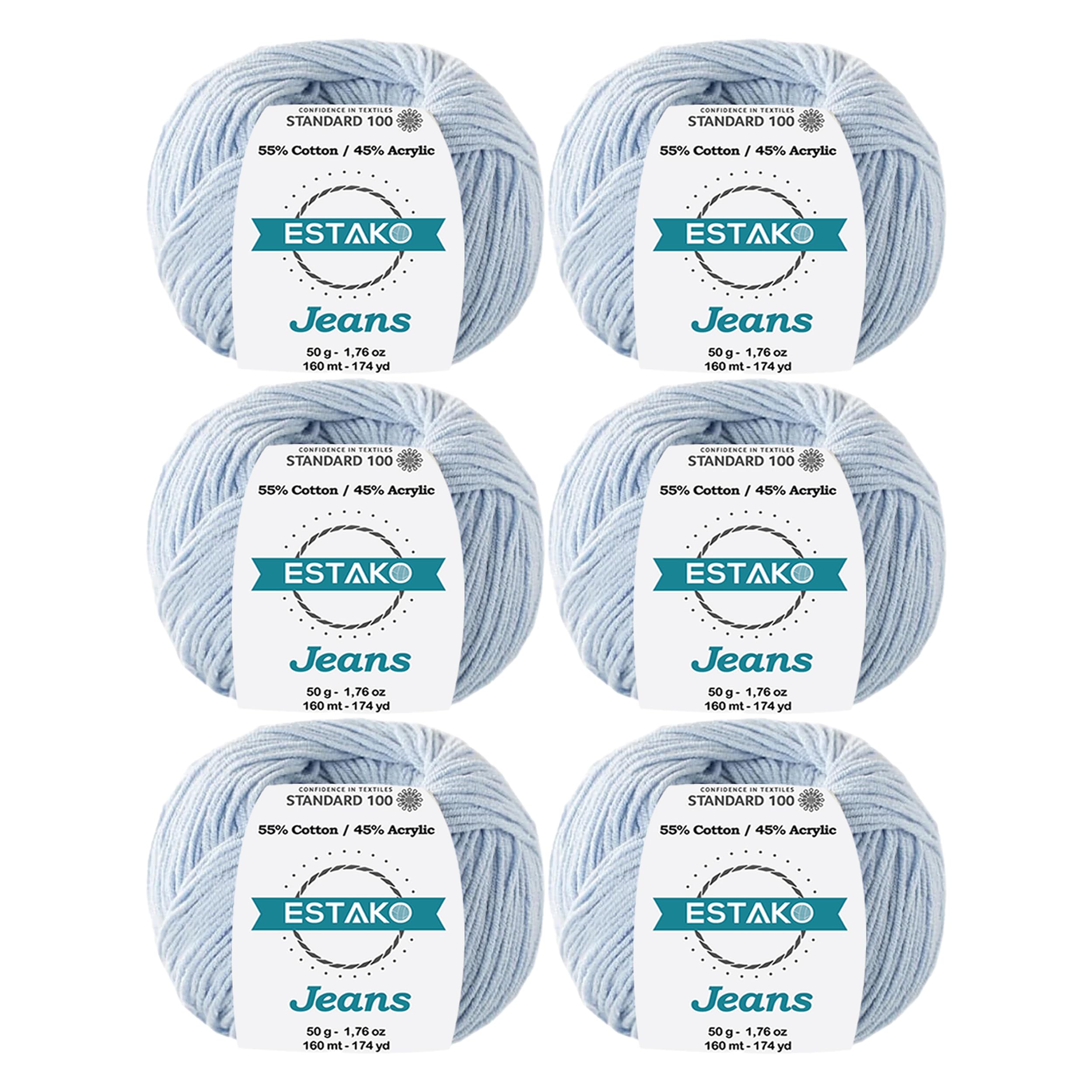 Amazon.com: Estako Jeans, (6 Skeins Pack) 55% Cotton 45% Acrylic ...