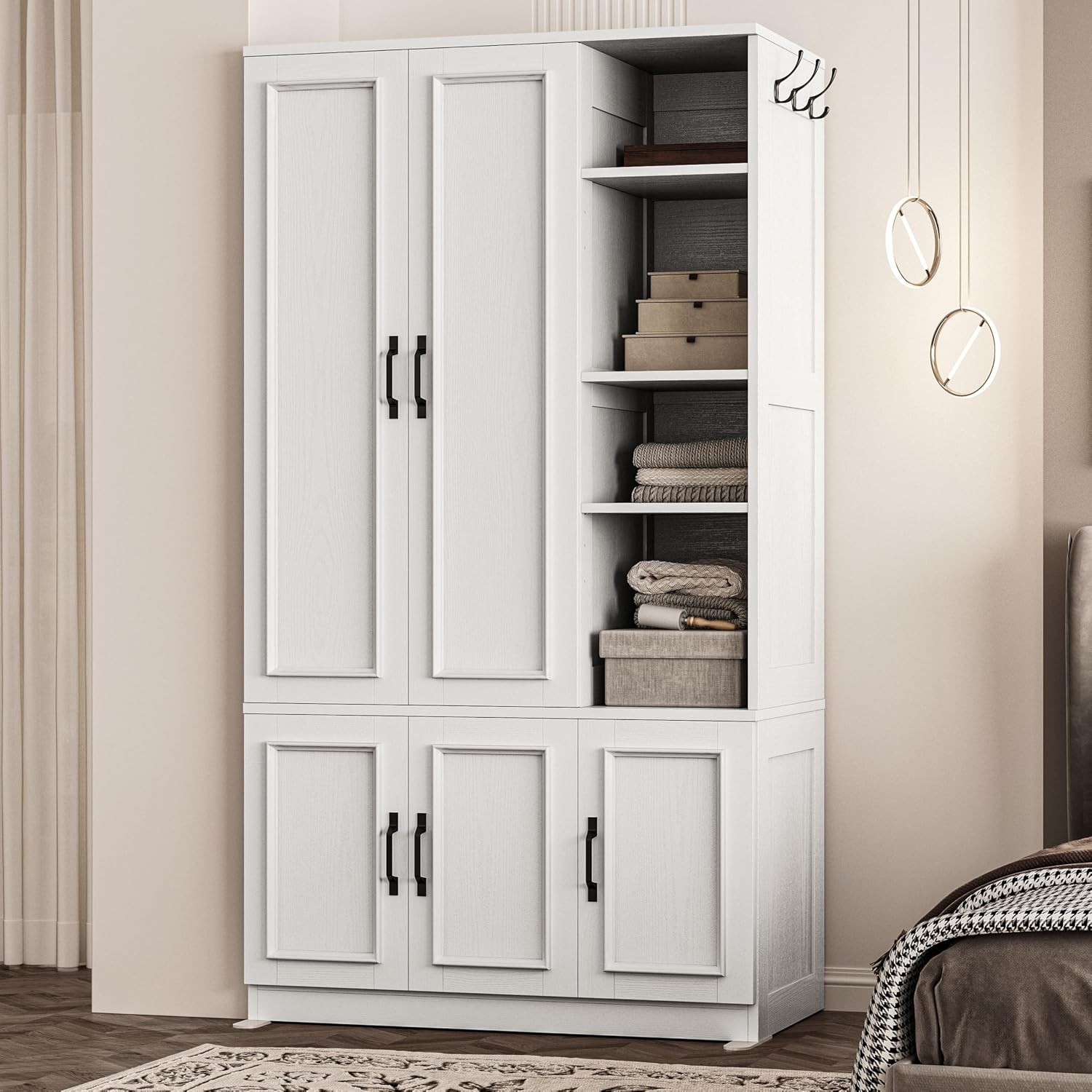 Amazon.com: LIKIMIO Armoire Wardrobe Closet with 5 Doors and 4 Storage ...