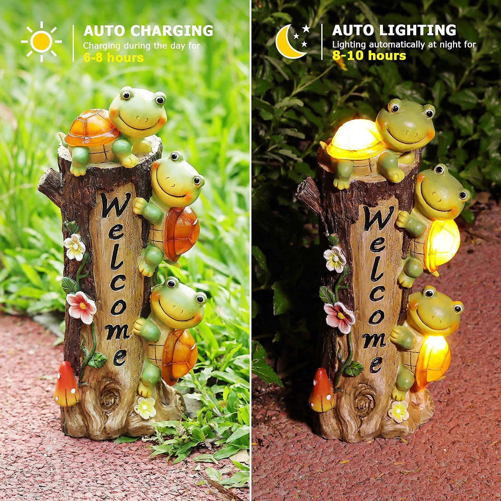Solar Garden Statue Outdoor Decor, E-Kong Resin Turtle Figurines ...