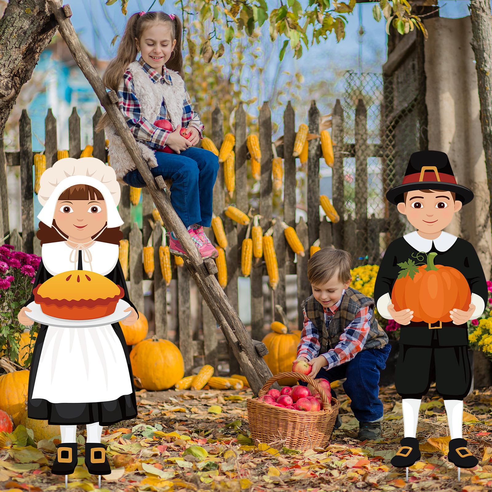 Snapklik.com : Soaoo 2 Pcs Thanksgiving Pilgrim Boy And Girl Sign Metal ...