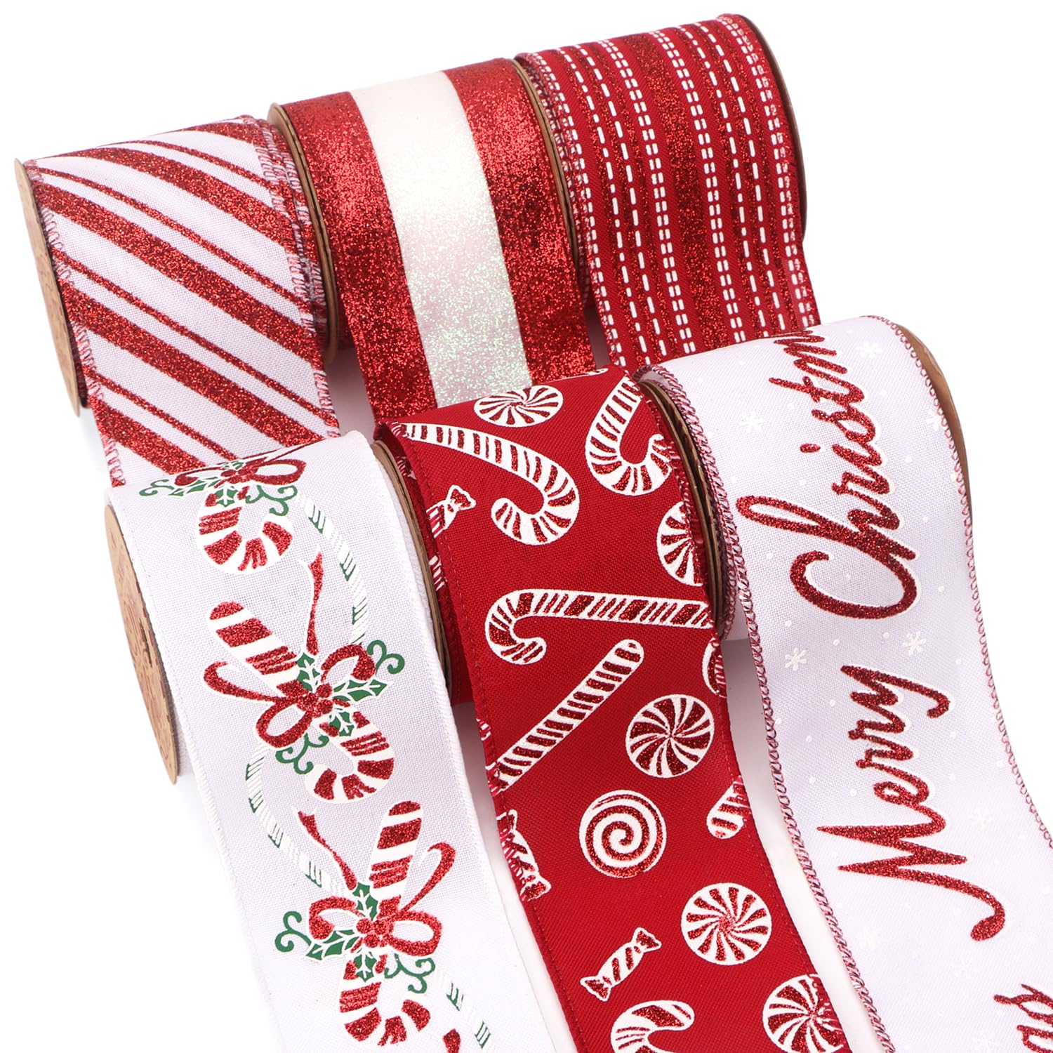 Amazon.com: Ribbli Christmas Ribbon Wired Red White Christmas Tree ...