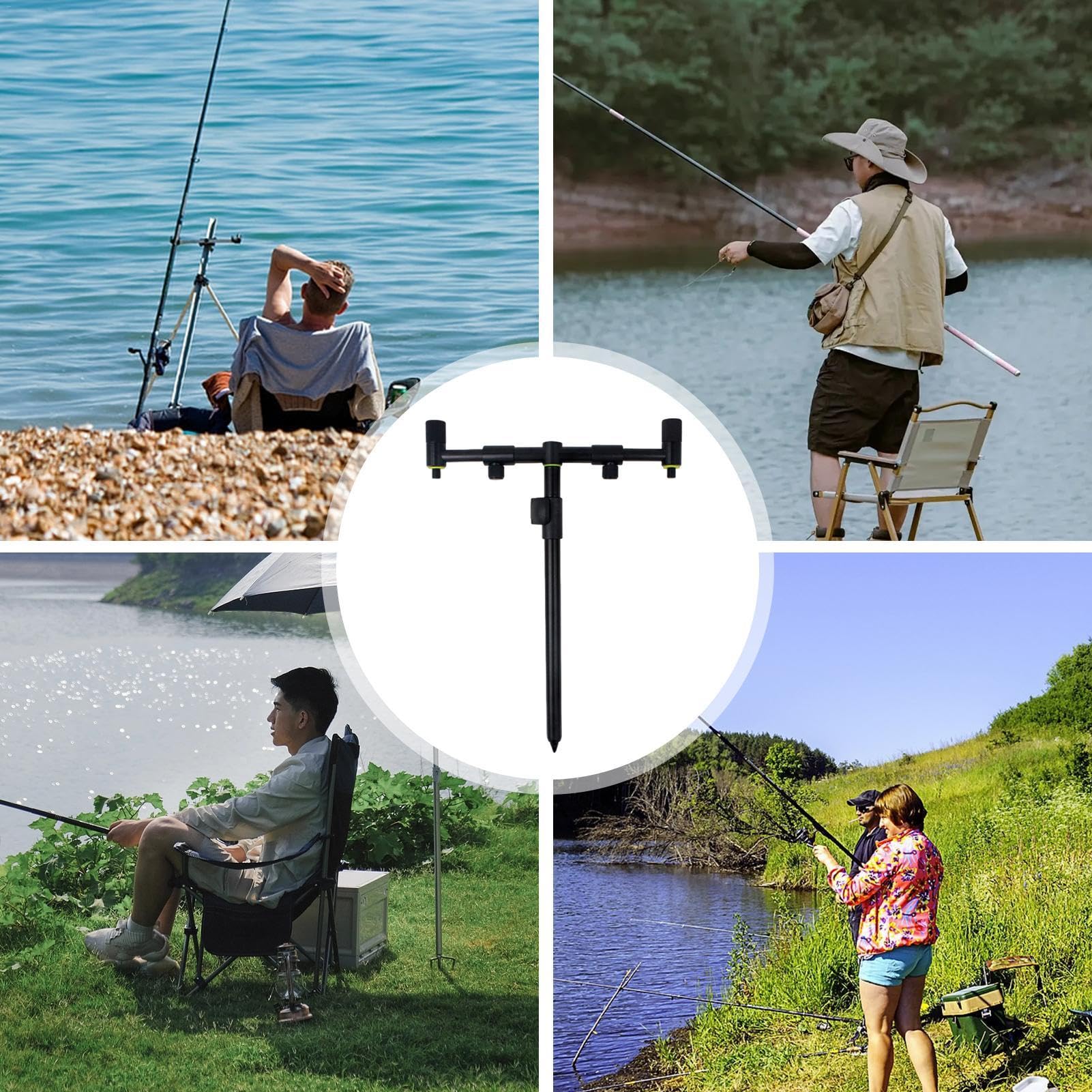 Bank Fishing Ground Stands With Alarm Bells 4 Pack Fishing Rod Holders ...