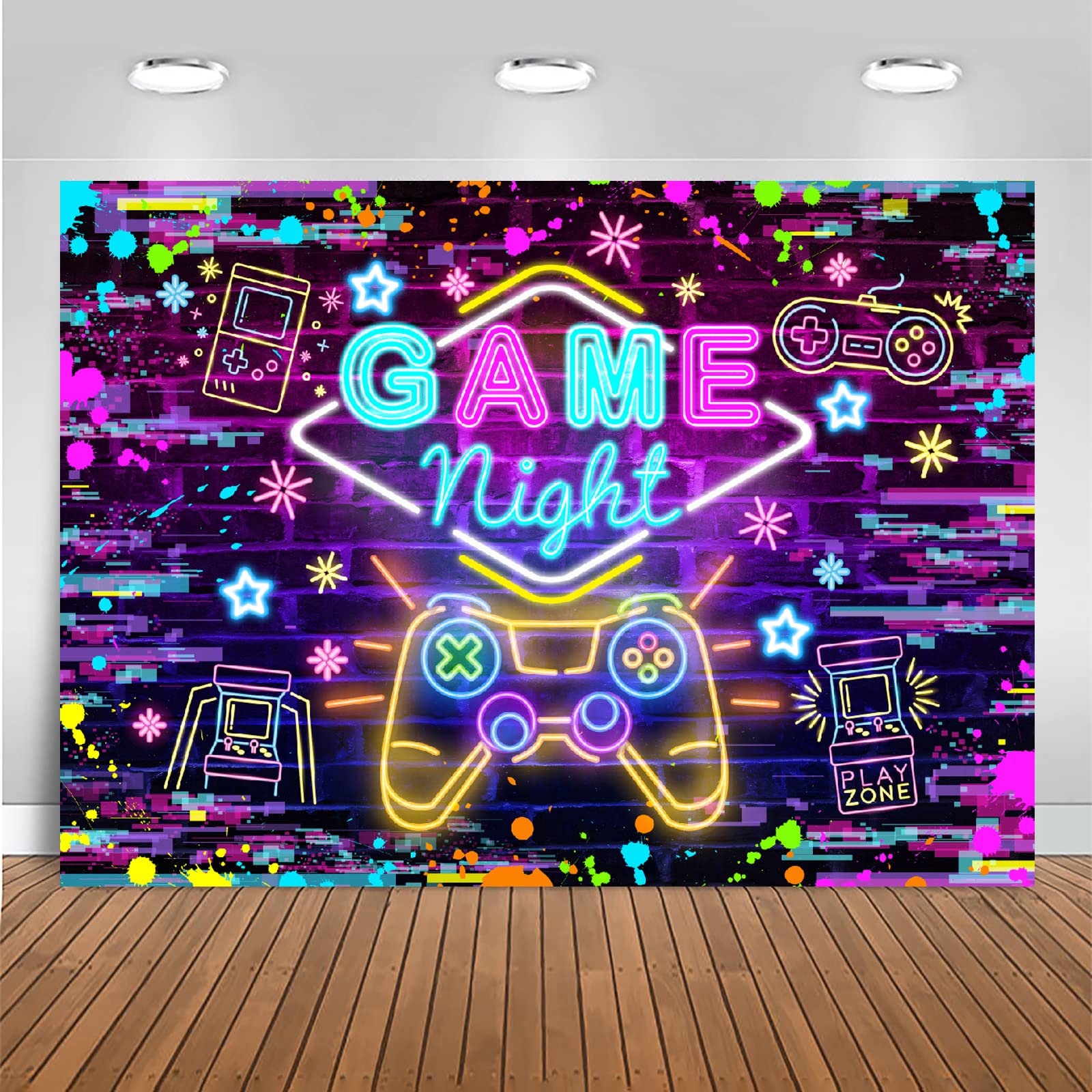 Amazon.com : Mocsicka Game Night Party Backdrops Glow Neon Background ...