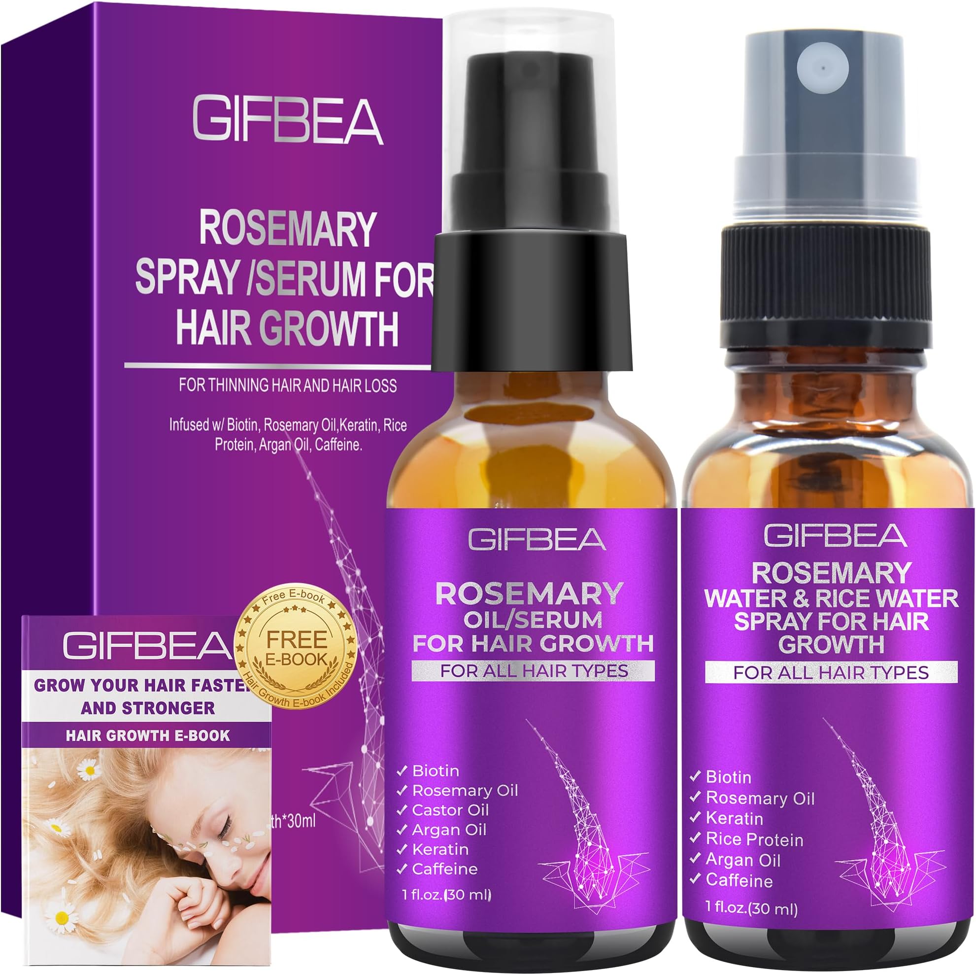 Amazon.com : Rosemary Oil Hair Growth Serum W/Rosemary Water & Rice ...