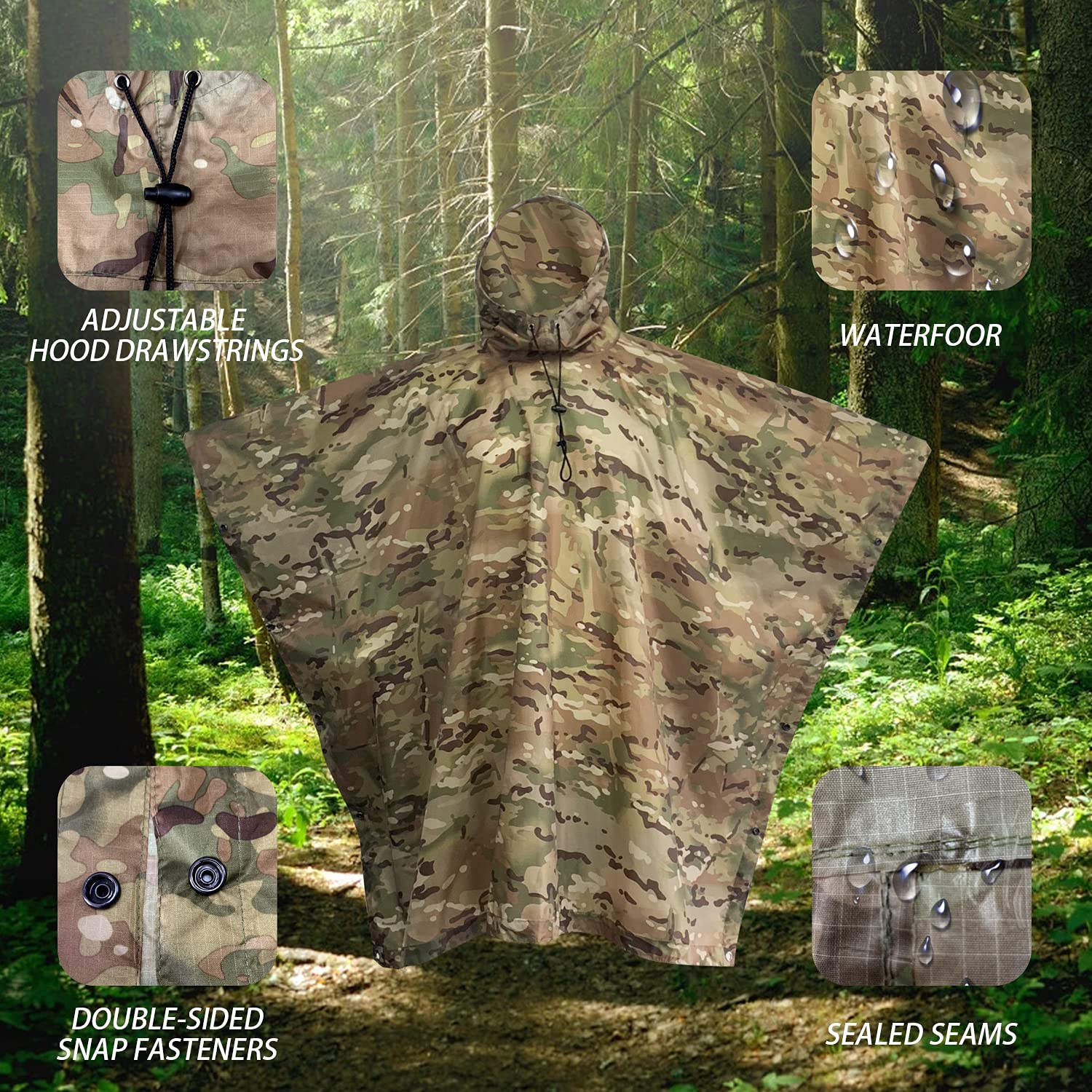 Snapklik.com : Military Style Poncho Multi Use Rip-Stop Camouflage Raincoat