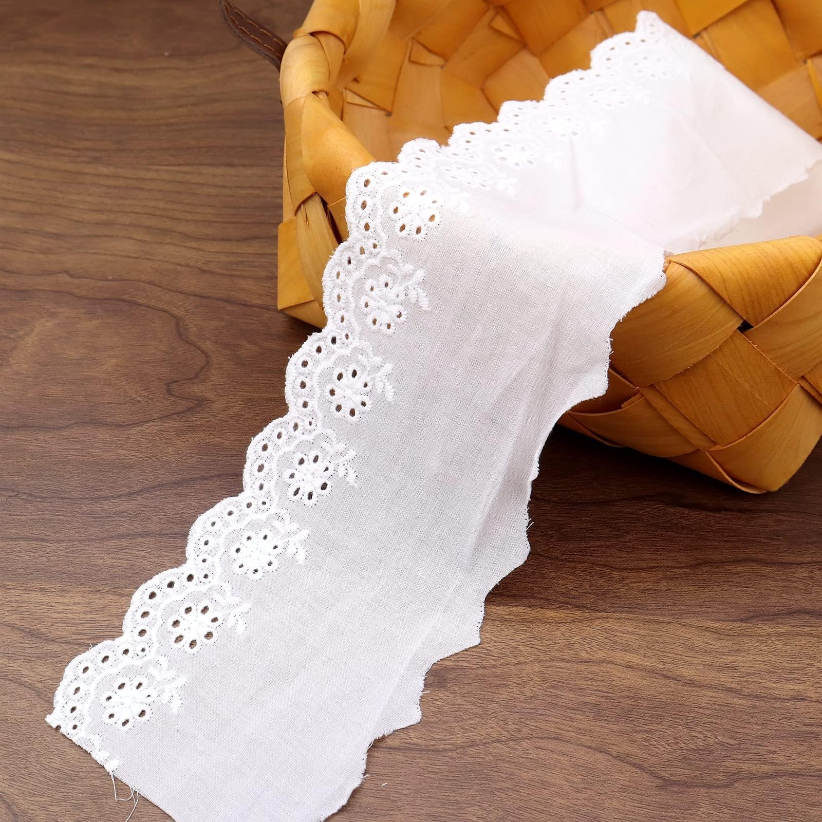 Amazon.com: PAGOW 5 Yards Cotton Eyelet Lace Trim, White Cotton Floral ...